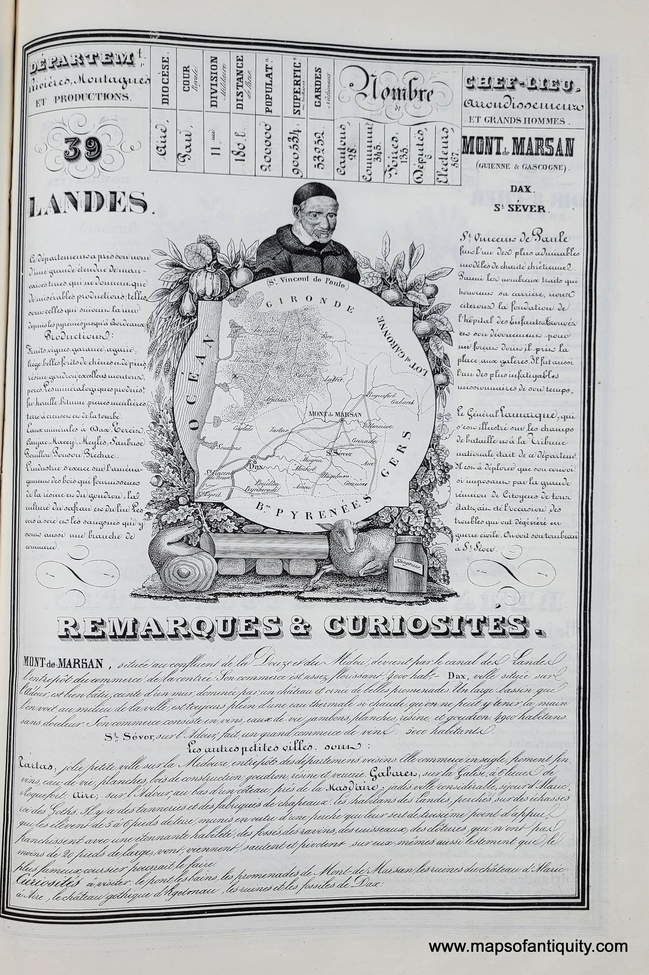1842 - 39. Landes / 40. Loir-&-Cher (France) - Genuine Antique Map ...