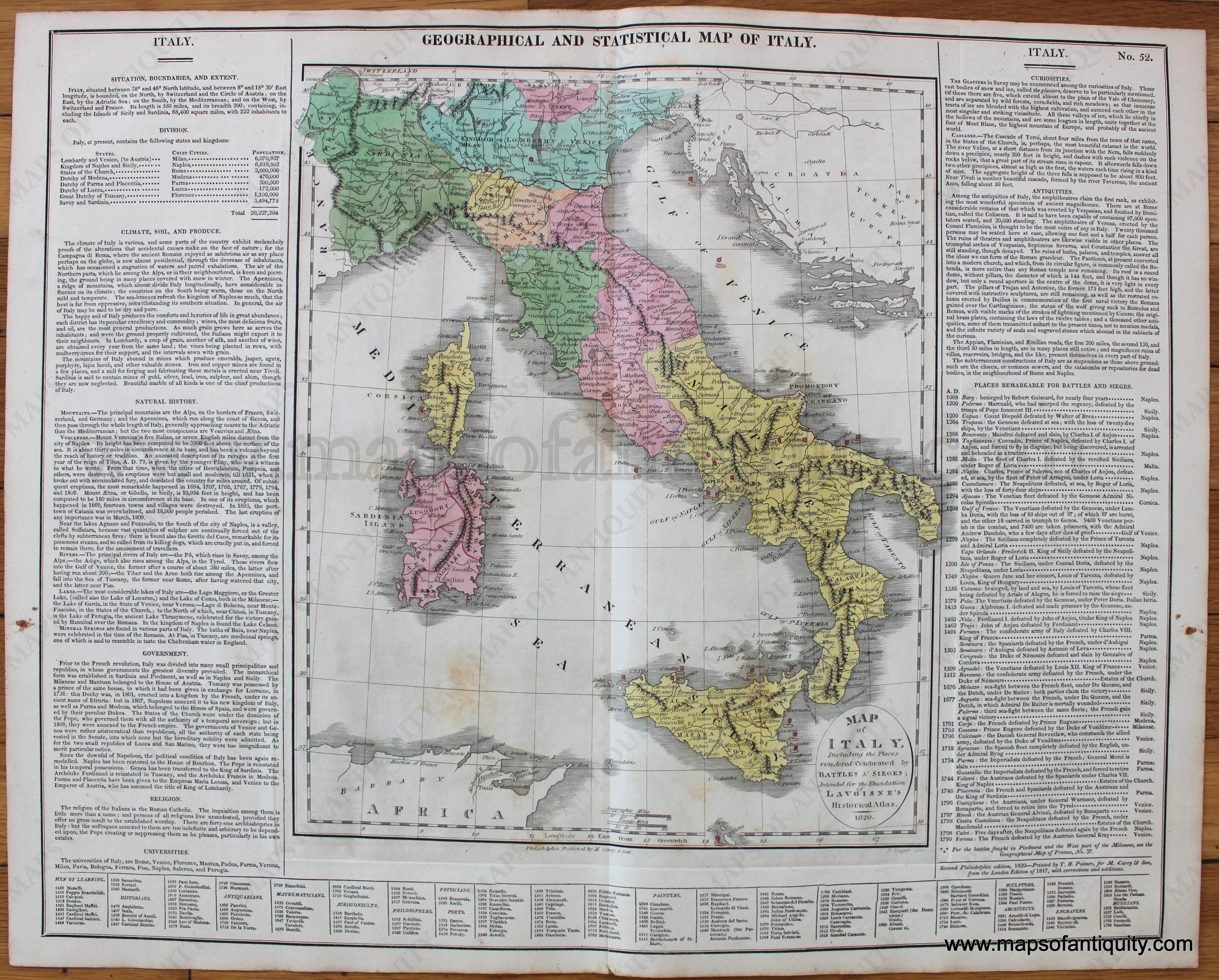 1820 - Geographical and Statistical Map of Italy. - Antique Map – Maps ...