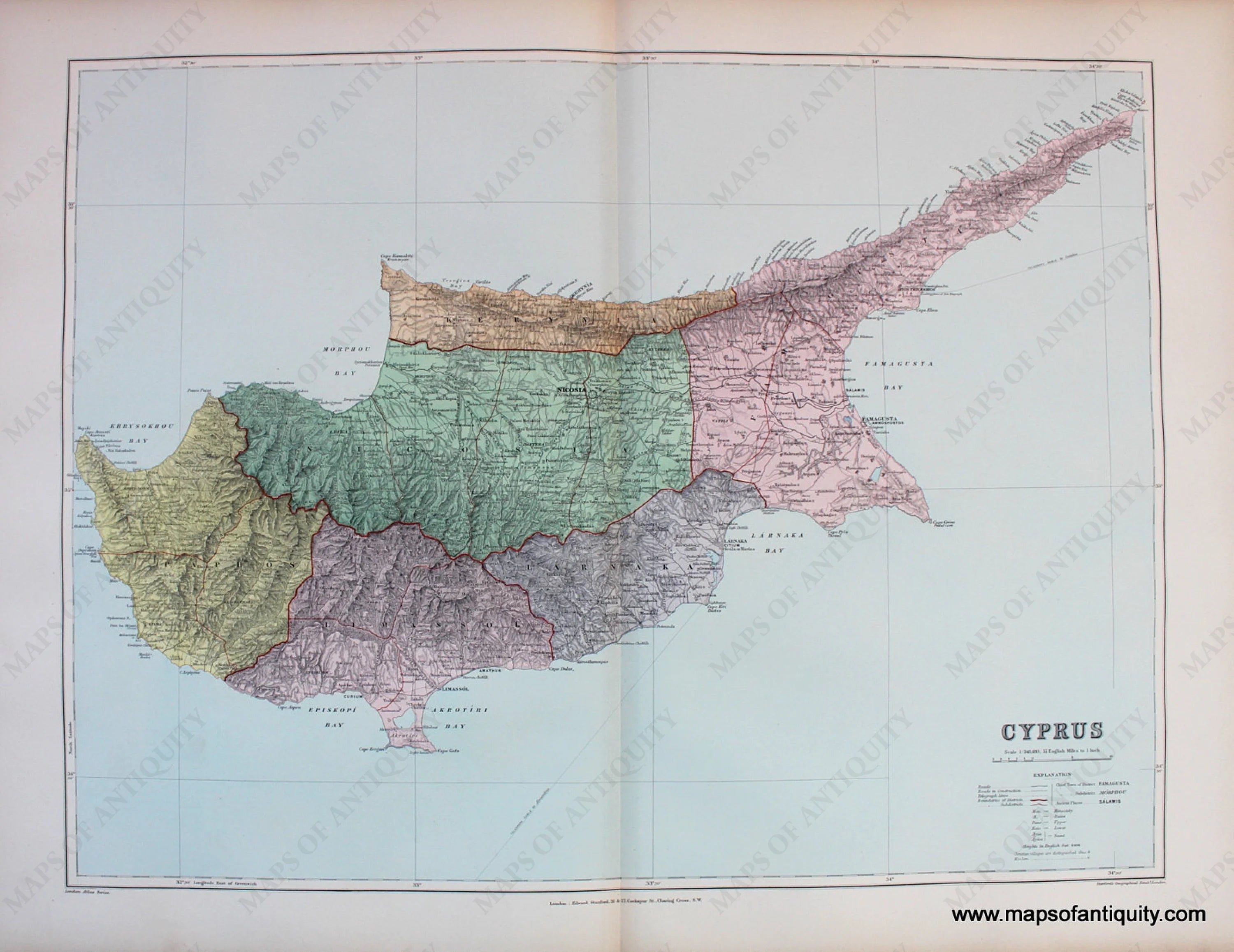 1894 - Cyprus - Antique Map – Maps of Antiquity