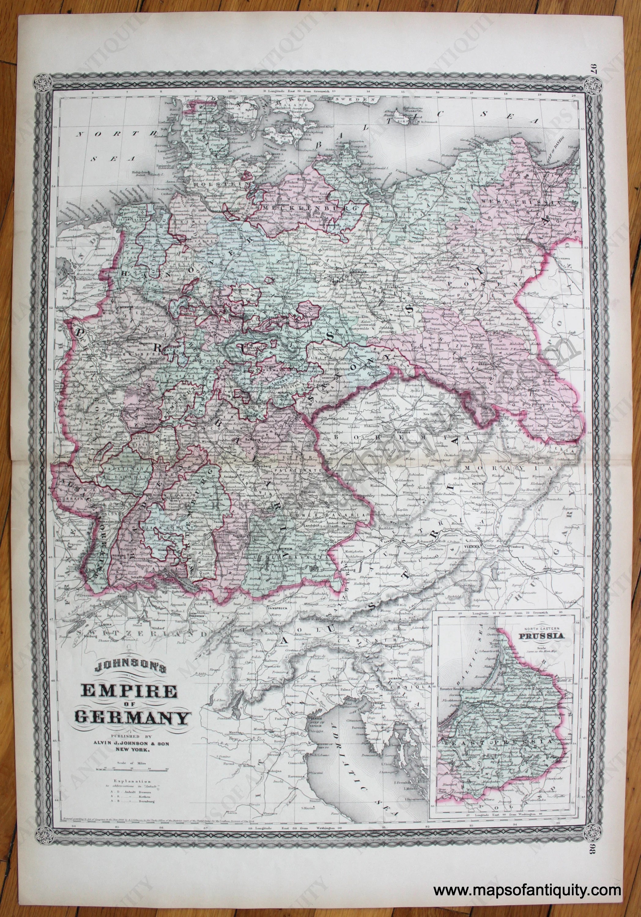 1880 - Johnson's Empire of Germany - Antique Map – Maps of Antiquity