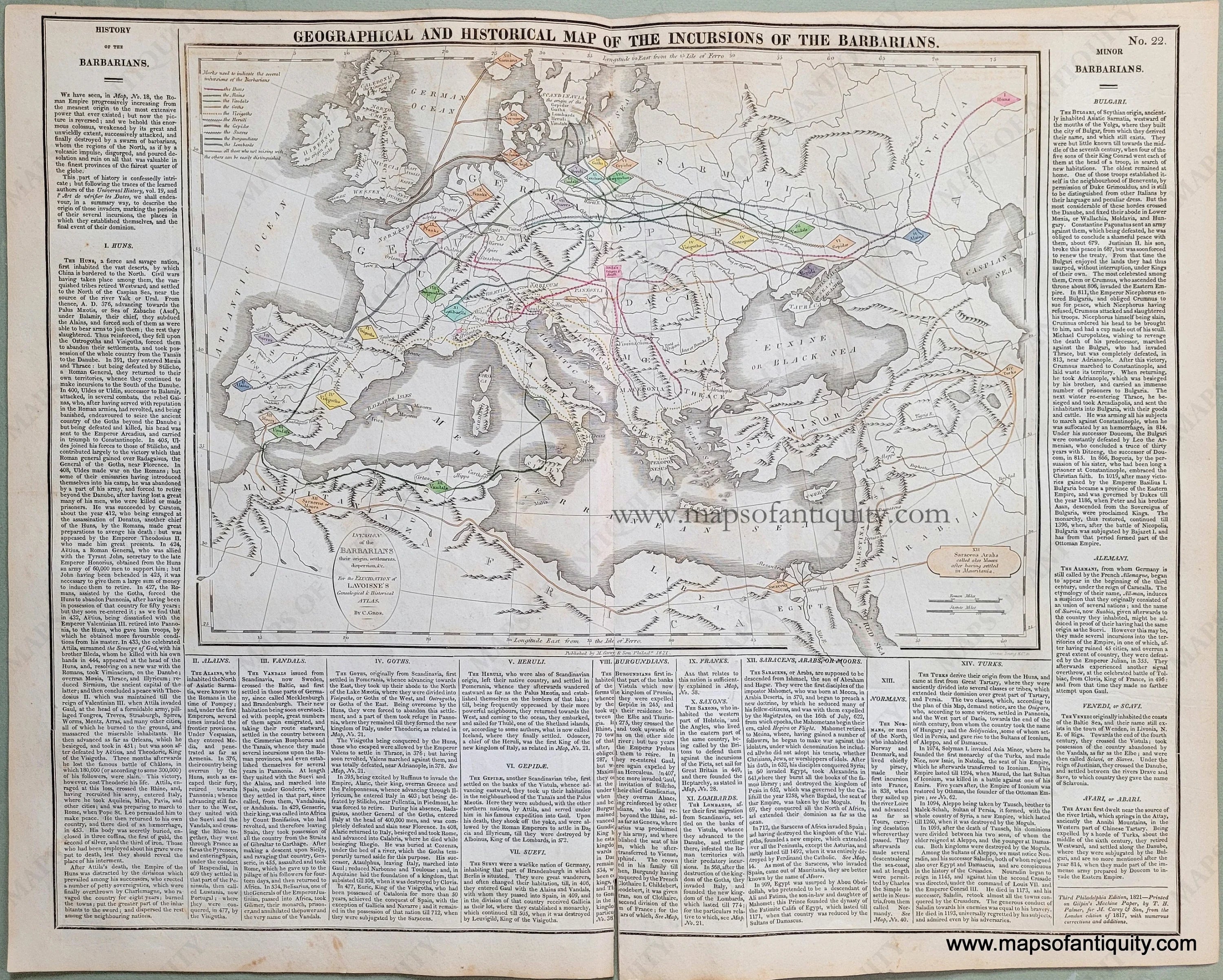 1821 - Geographical and Historical Map of the Incursions of the Barbar ...