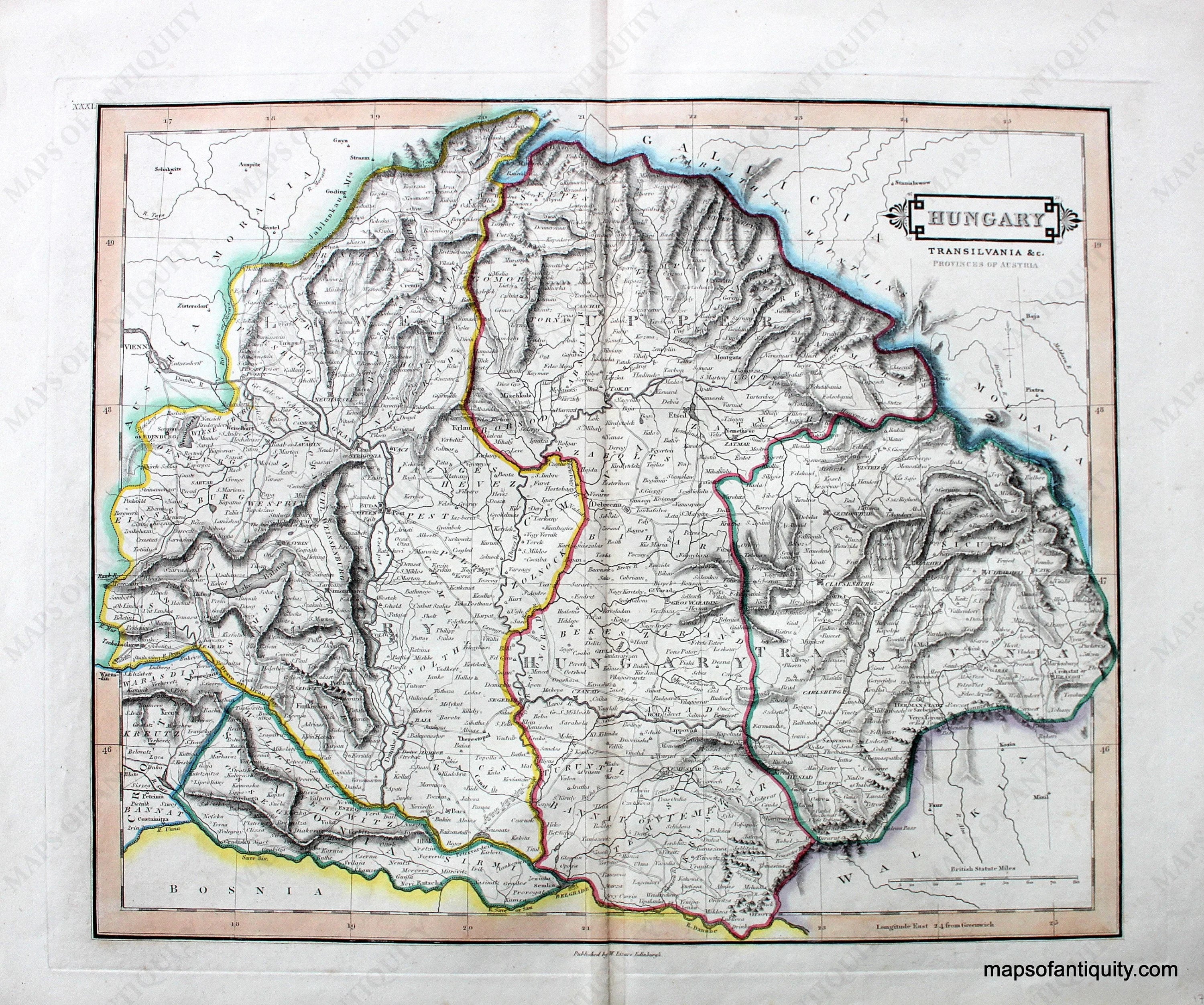 1840 - Hungary and Transilvania - Antique Map – Maps of Antiquity