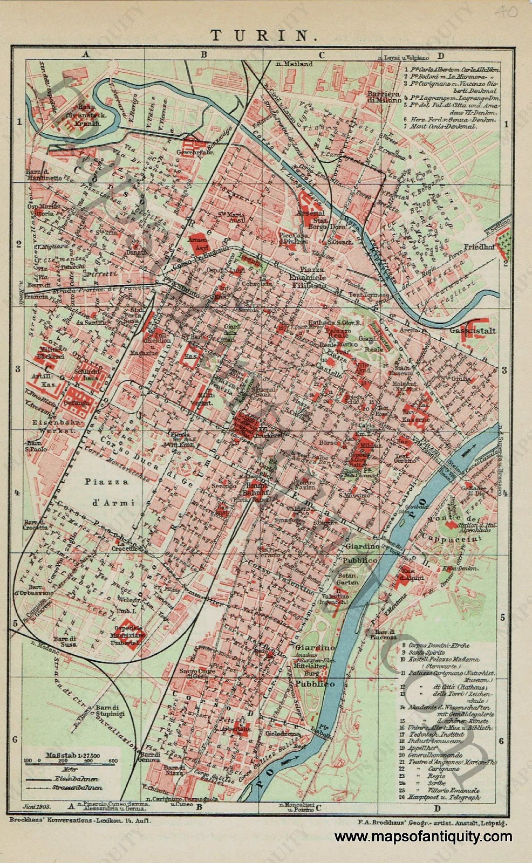 1903 - Turin - Antique Map – Maps of Antiquity