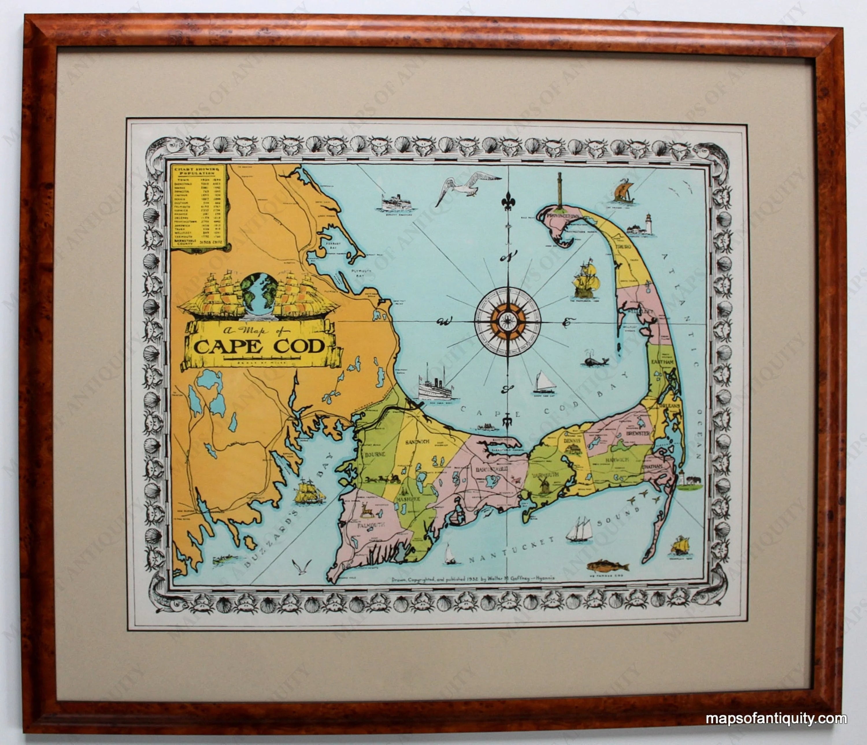 Framed High Quality Reproduction Gaffney's Map of Cape Cod – Maps of ...