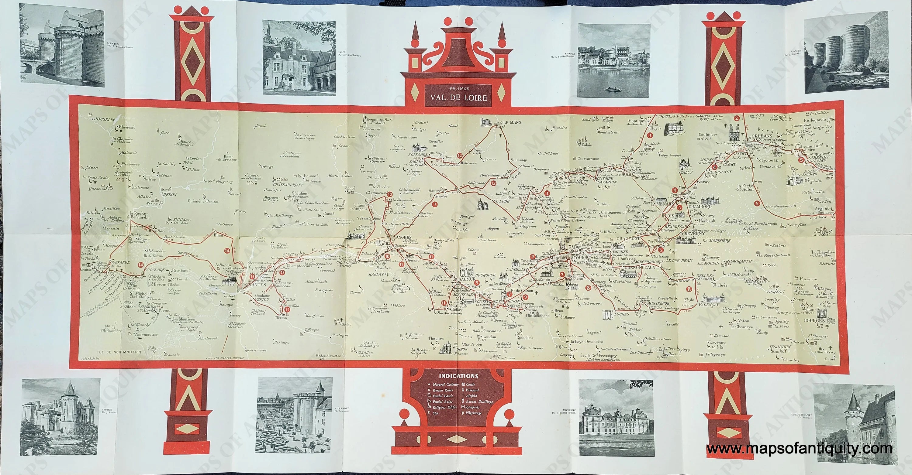 1947 - Val de Loire, France - Antique Map – Maps of Antiquity