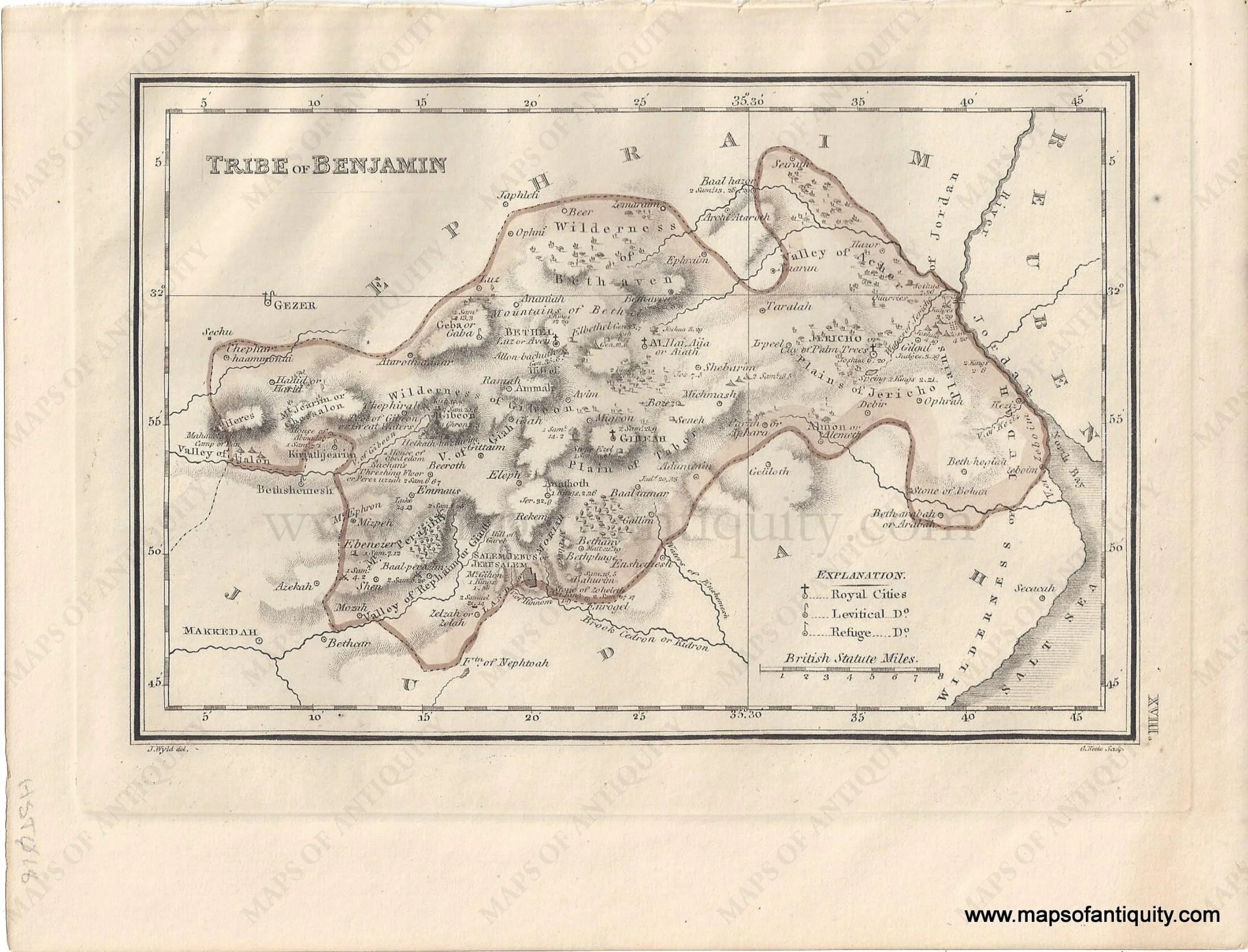 1823 - Tribe of Benjamin, on an extended scale - Antique Map – Maps of ...