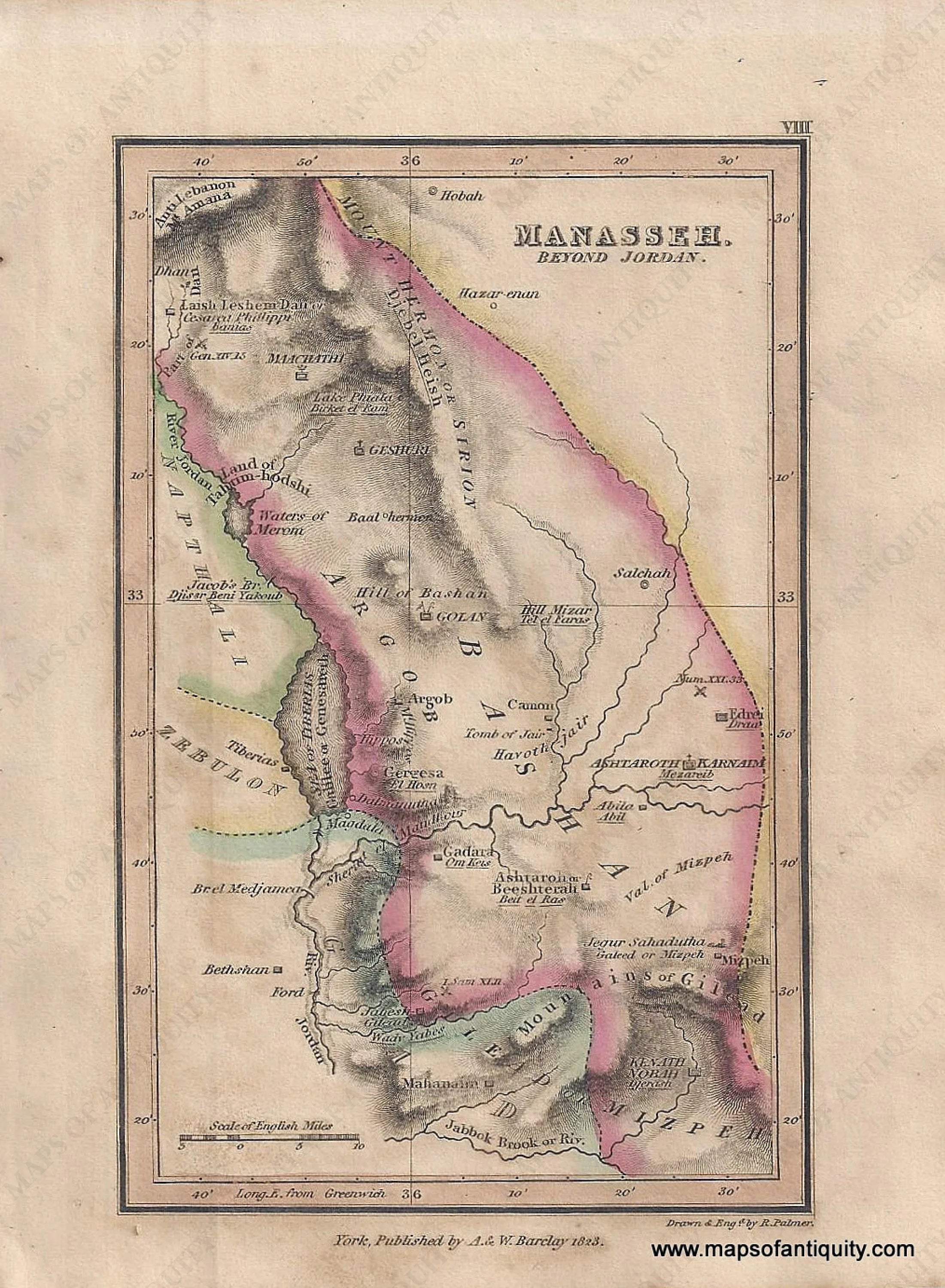 1823 Antique Map Manasseh, Beyond Jordan – Maps of Antiquity