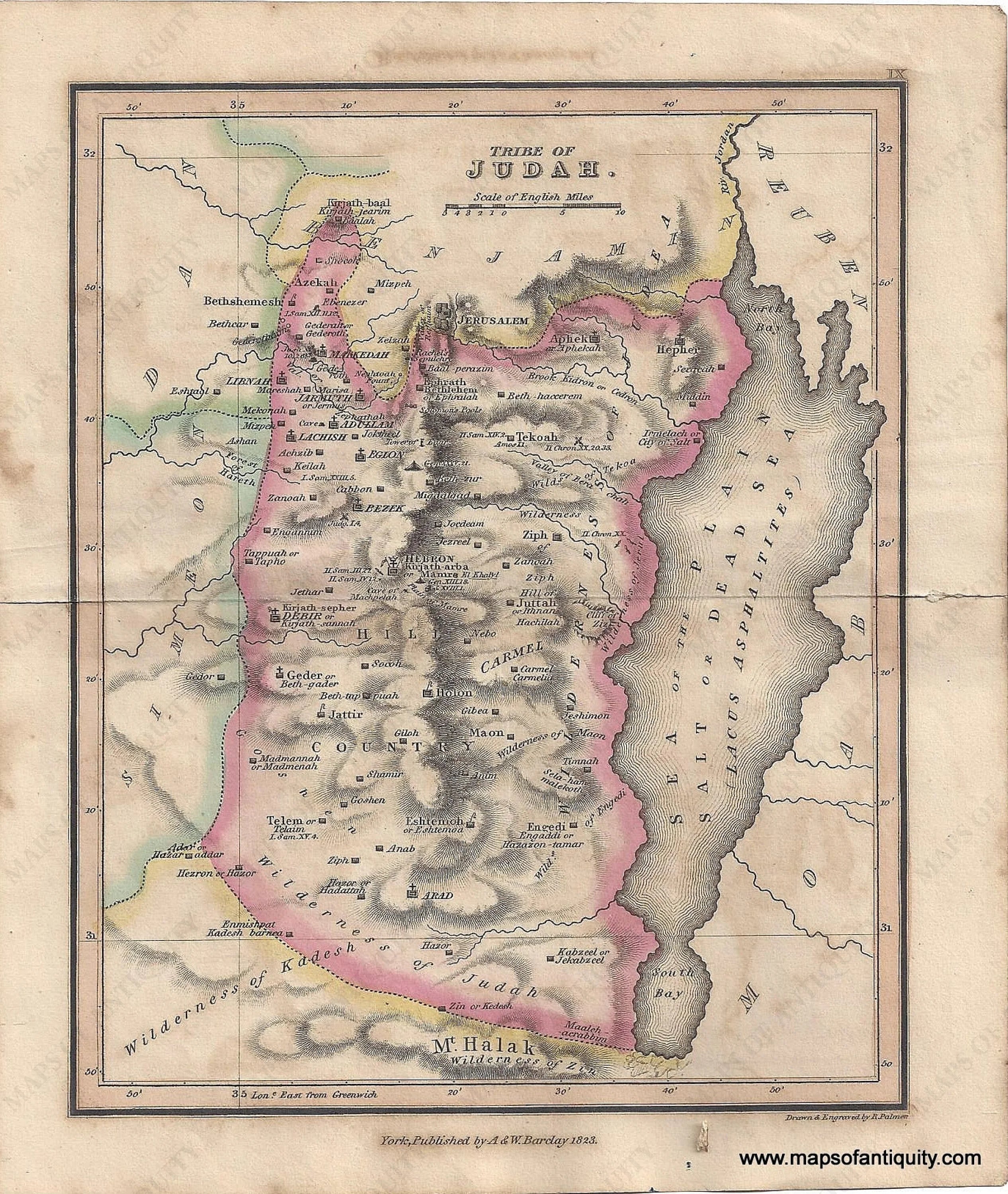 1823 Antique Map Tribe of Judah. – Maps of Antiquity