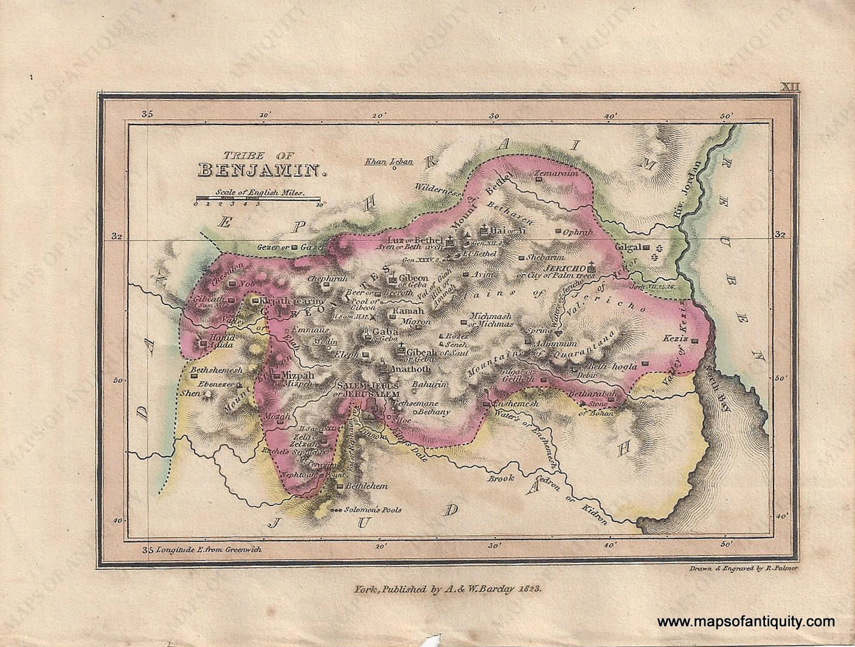1823 Antique Map Tribe of Benjamin. – Maps of Antiquity