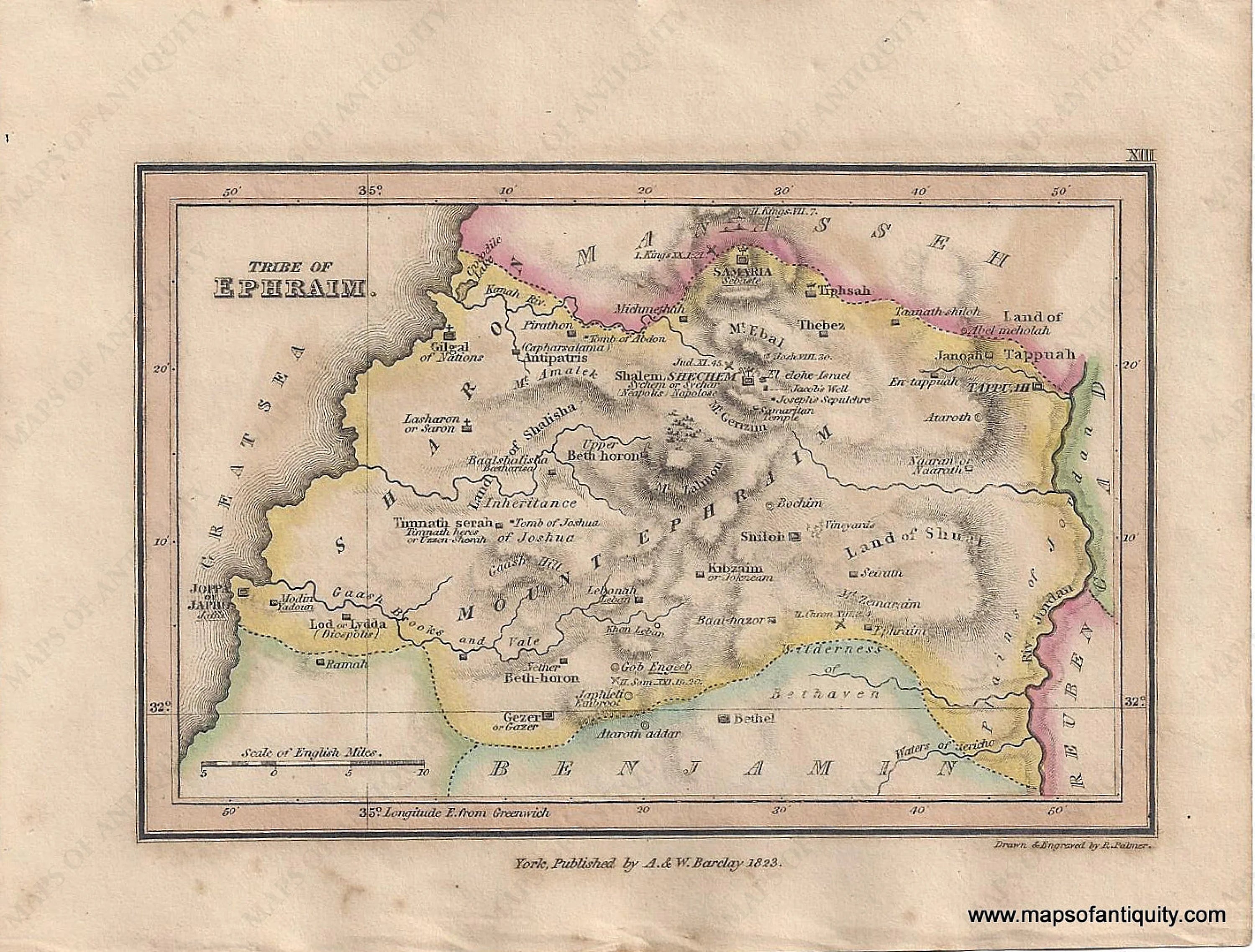 1823 Antique Map Tribe of Ephraim. – Maps of Antiquity