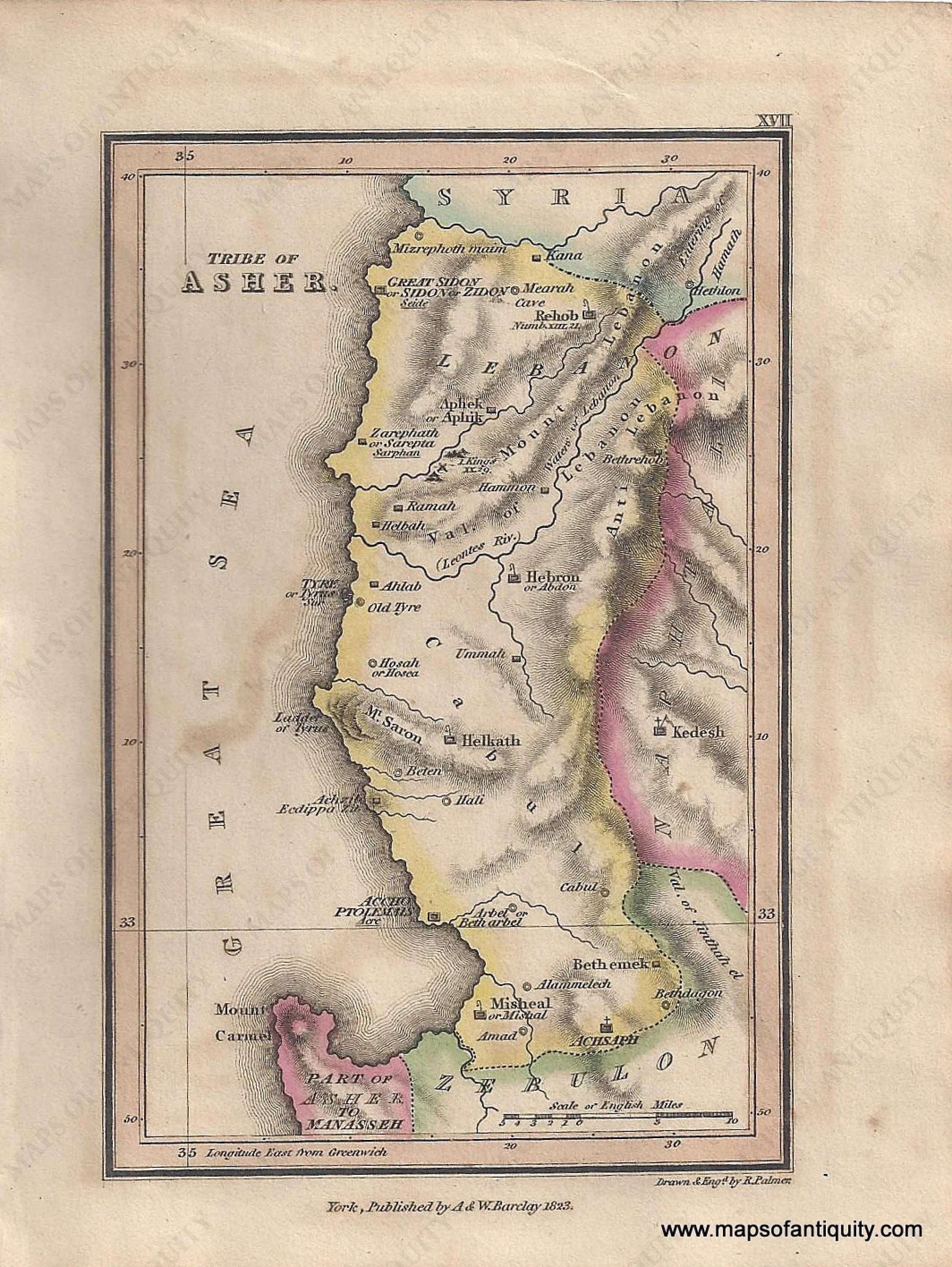1823 Antique Map Tribe of Asher. – Maps of Antiquity