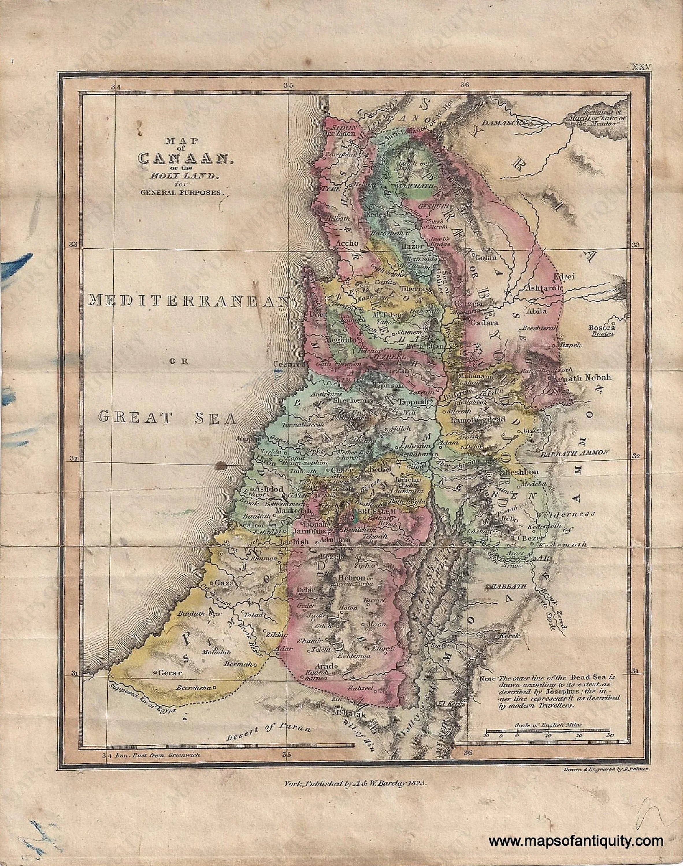 1823 Antique Map Map of Canaan, or the Holy Land, for General Purposes ...