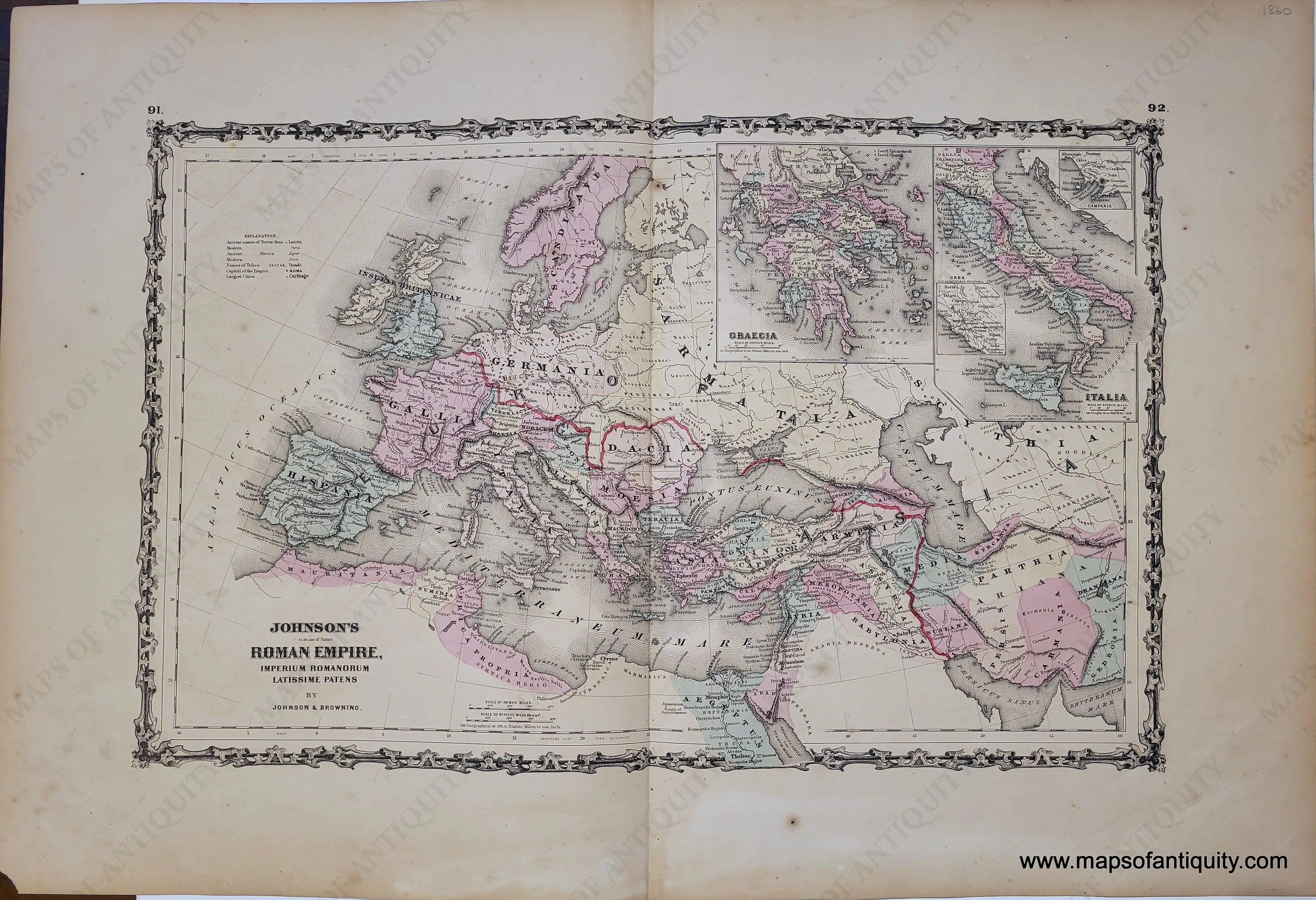 1860 - Johnson's Roman Empire, Imperium Romanorum Latissime Patens - A ...