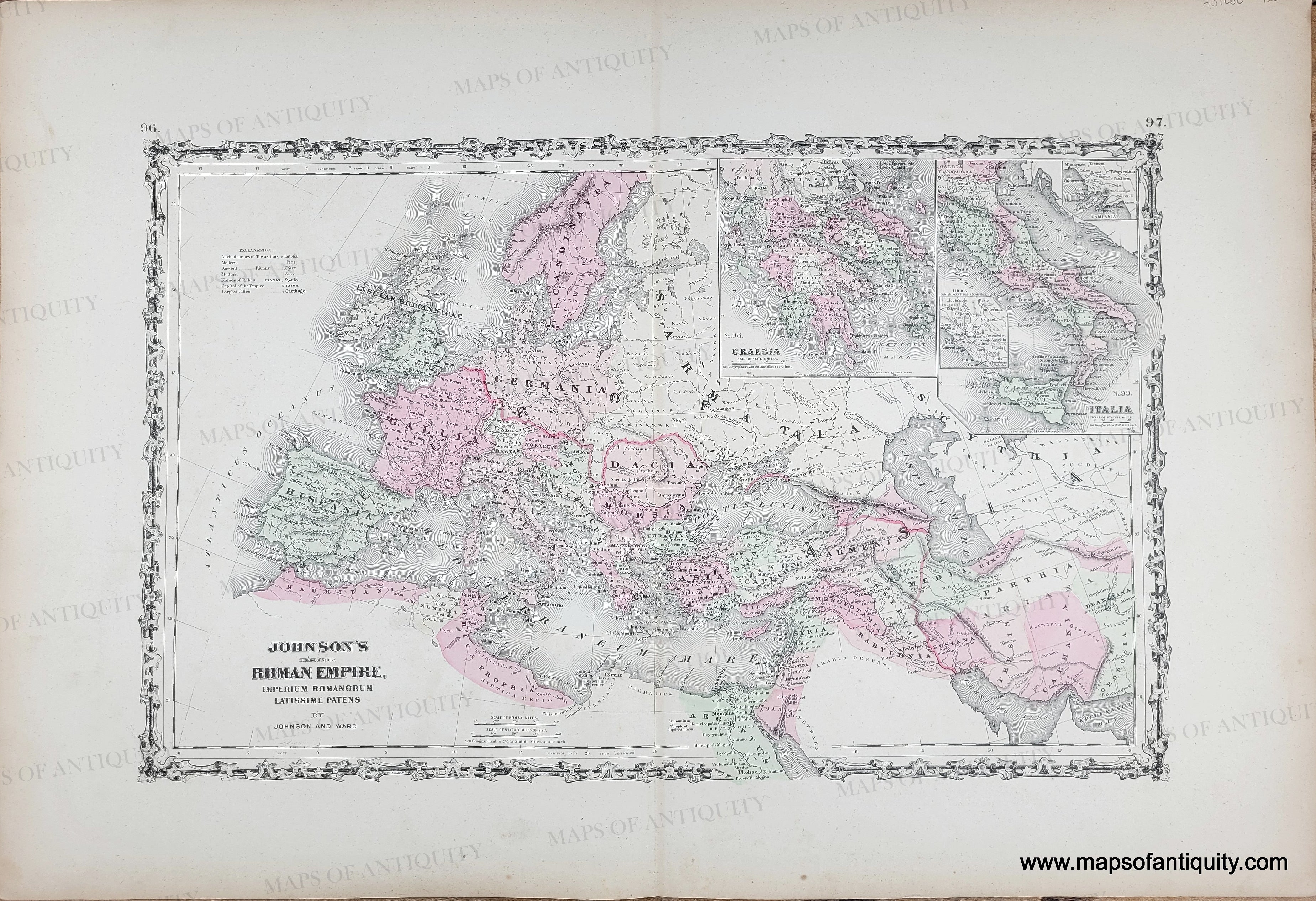 1863 - Johnson's Roman Empire, Imperium Romanorum Latissime Patens - A ...