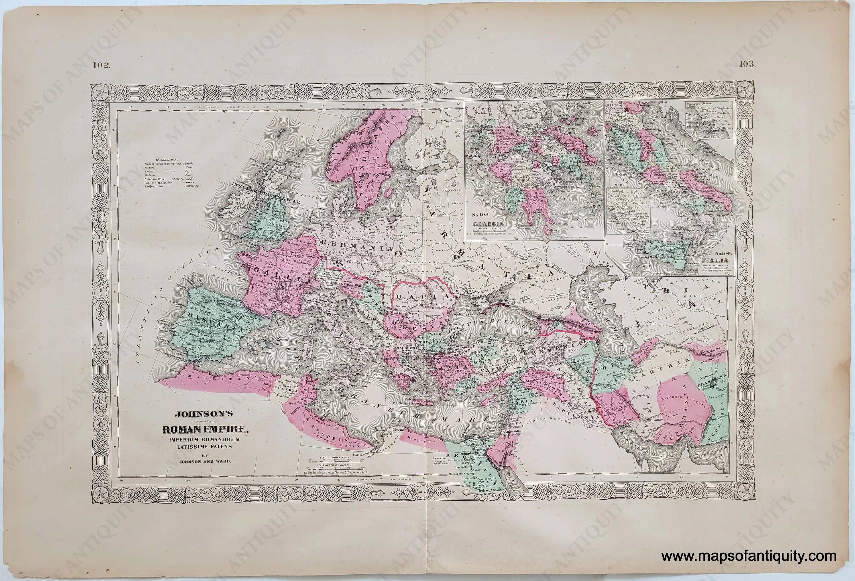 1866 - Johnson's Roman Empire, Imperium Romanorum Latissime Patens - A ...