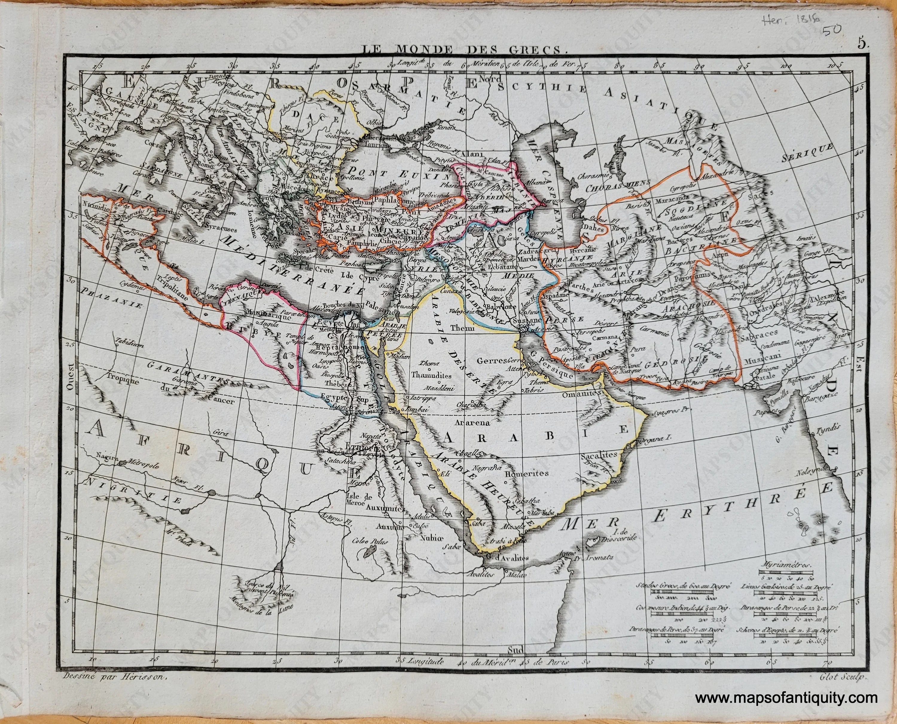 1816 Genuine Antique Map World as known by the Greeks - Le Monde des ...
