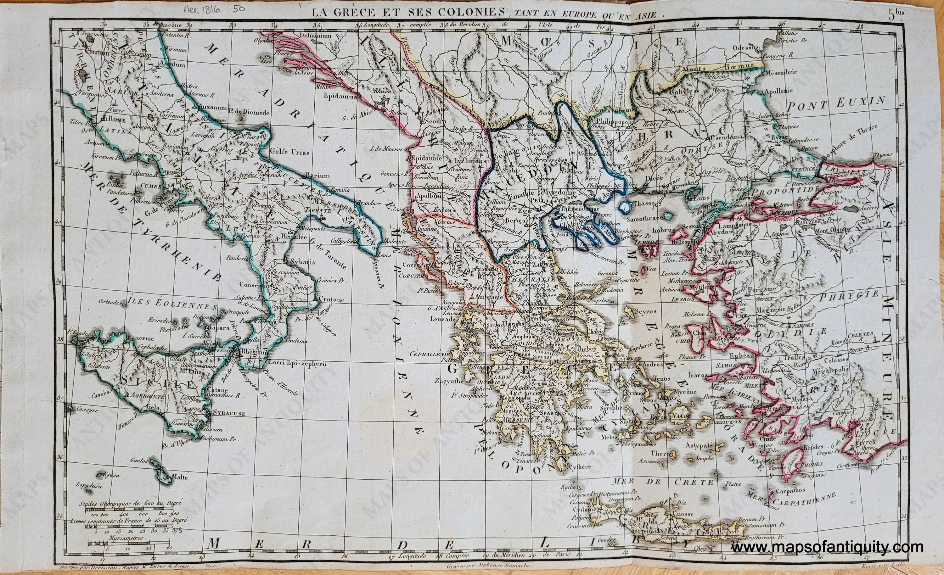 1816 Genuine Antique Map Ancient Greece - La Grece et ses Colonies ...