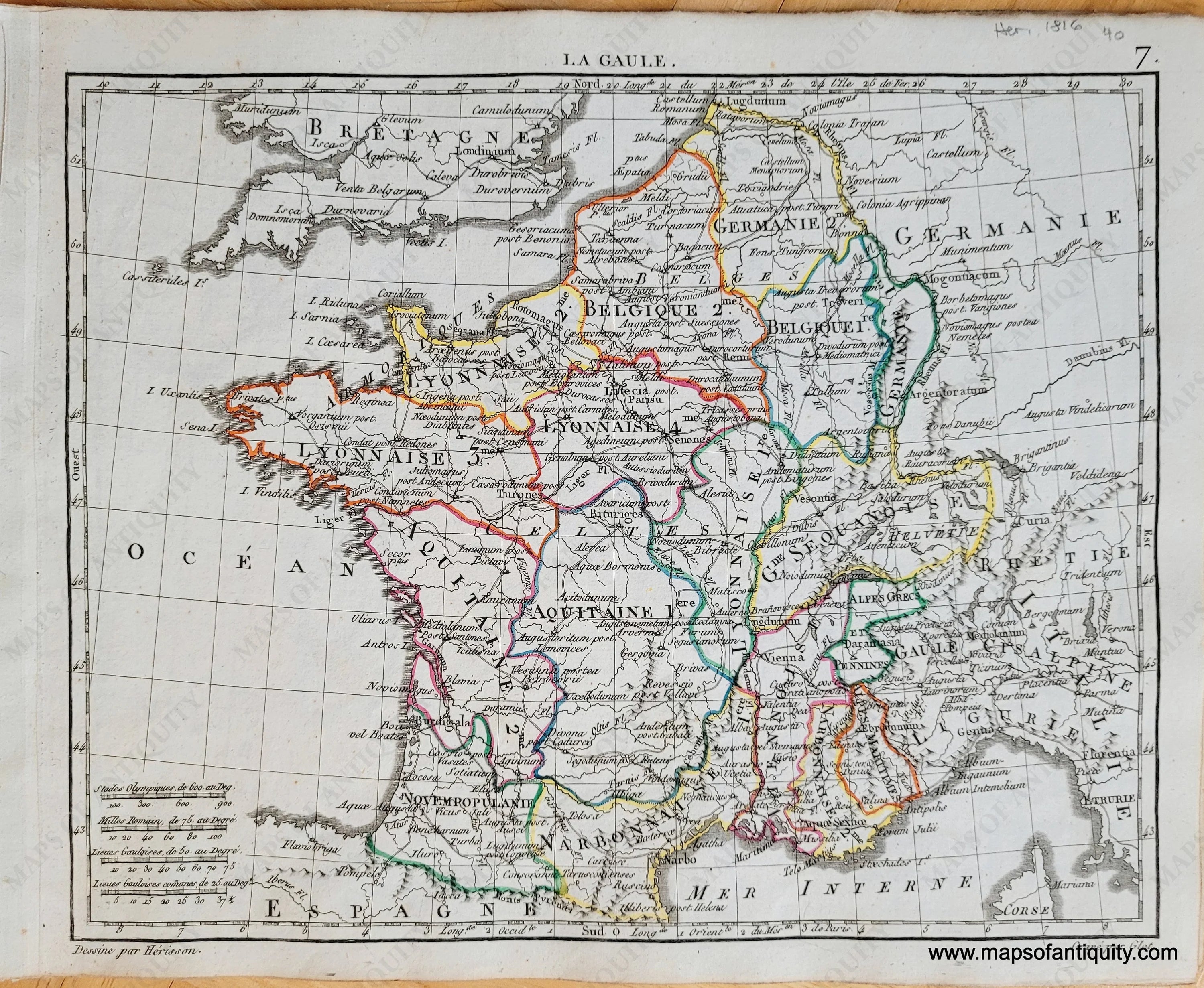1816 Genuine Antique Map Ancient France - La Gaule – Maps of Antiquity