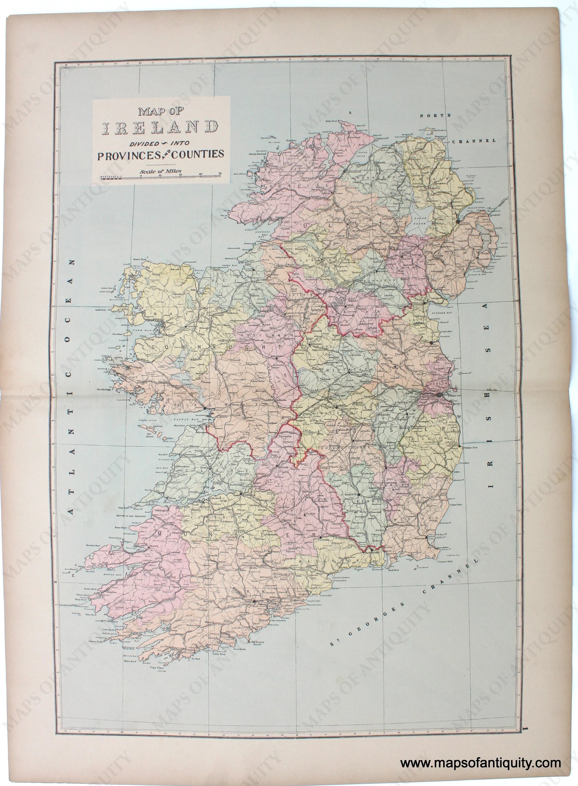 1901 - Map of Ireland Divided into Provinces and Counties - Antique Ma ...