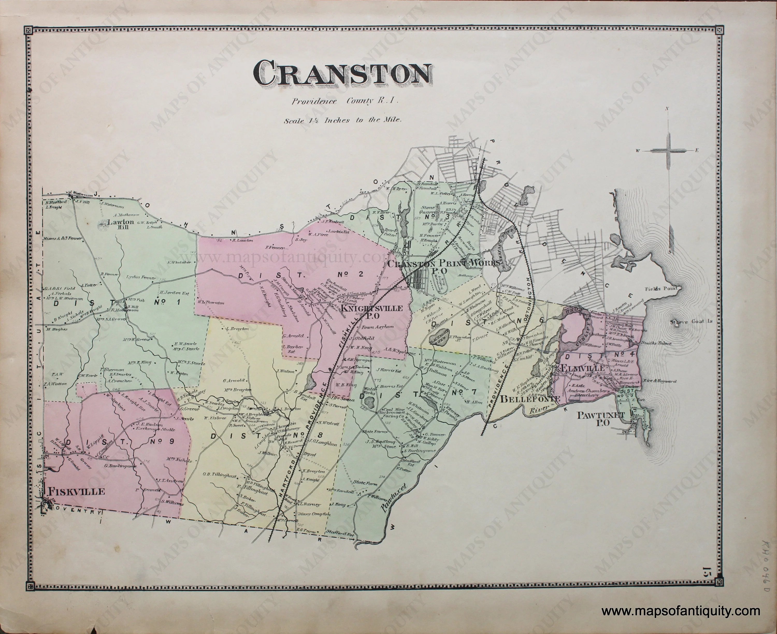 1870 - Cranston, Rhode Island - Antique Map – Maps of Antiquity