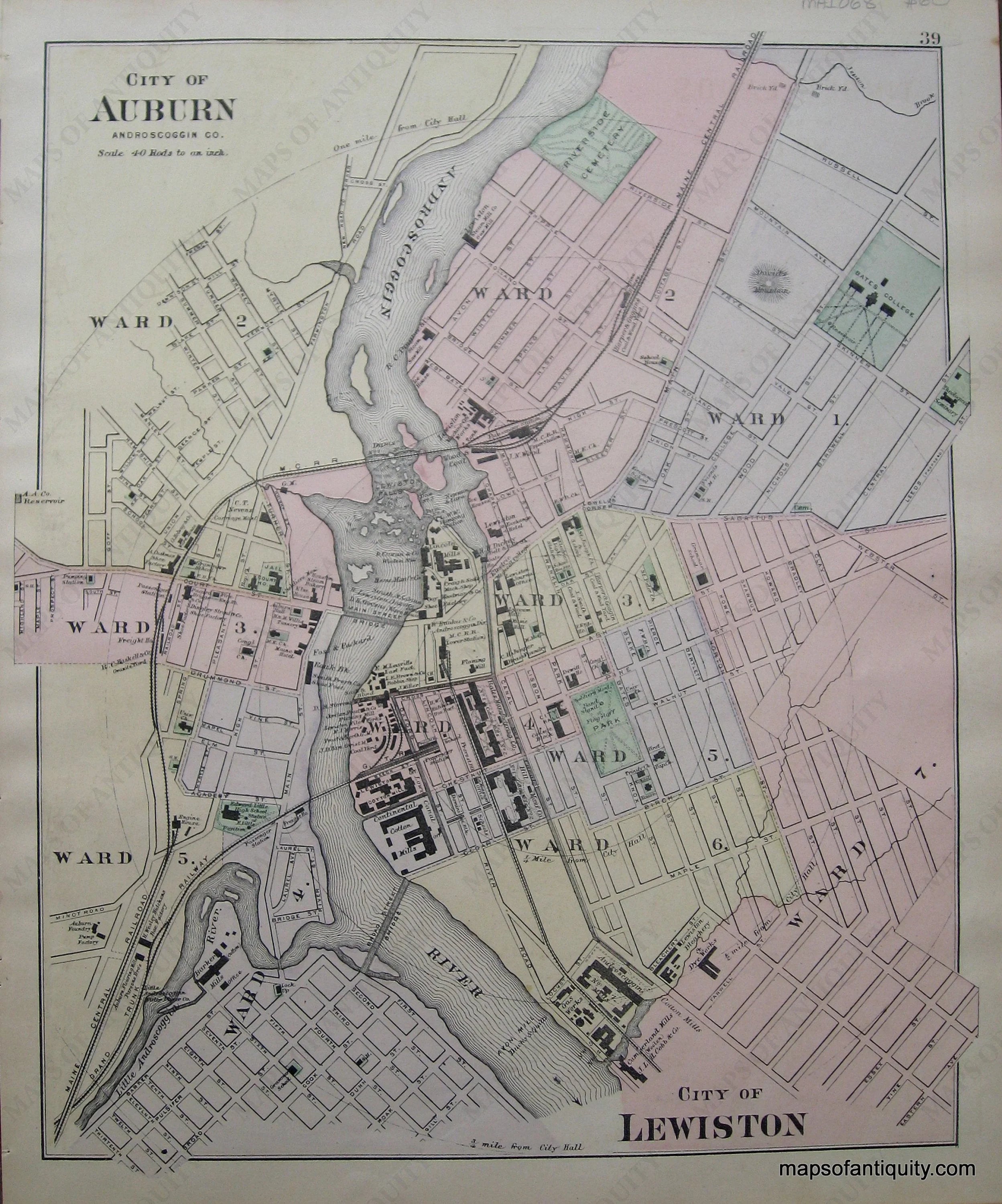 1885 - City of Auburn & Lewiston, Maine - Antique Map – Maps of Antiquity