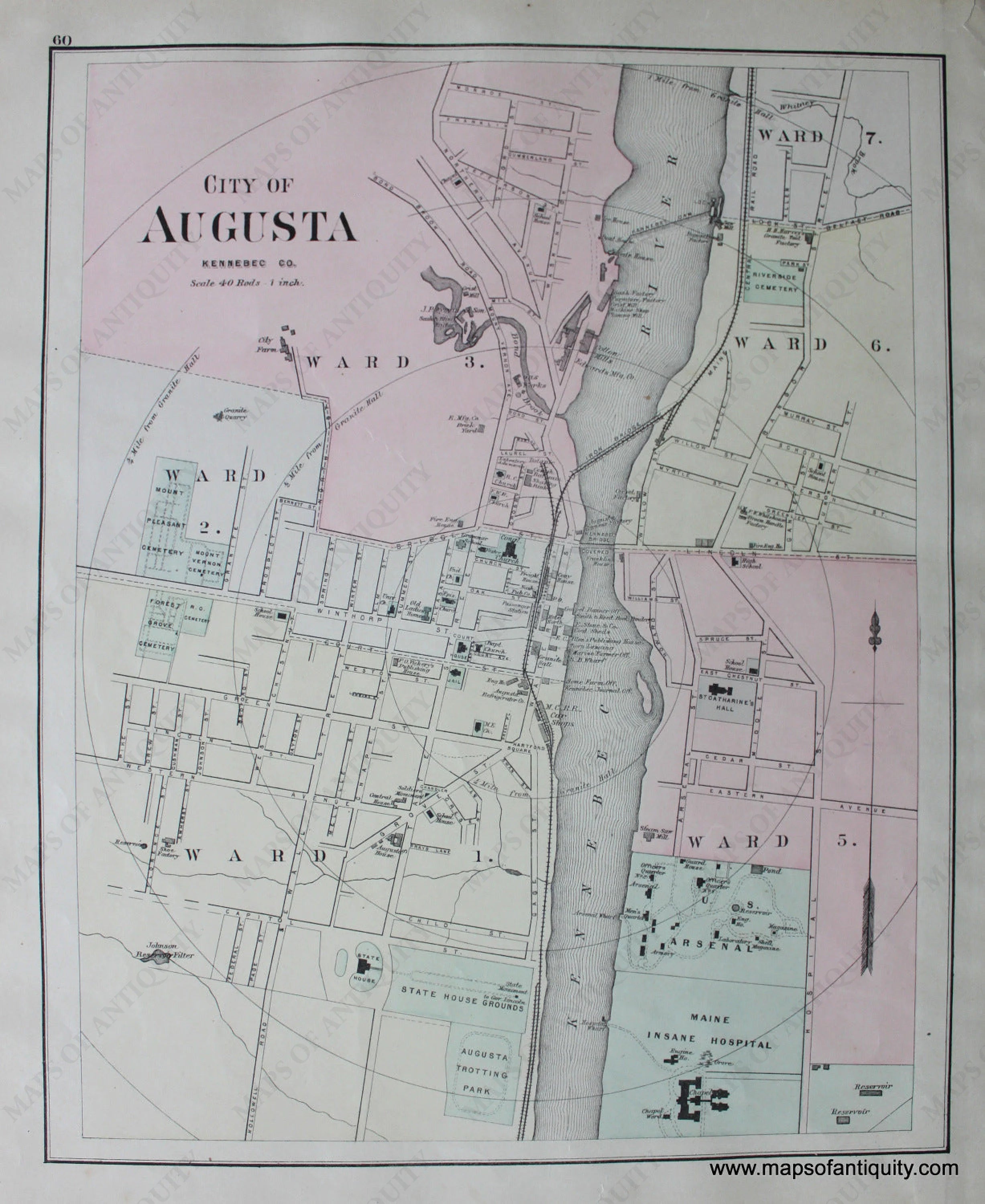 1885 - City of Augusta, Maine - Antique Map – Maps of Antiquity