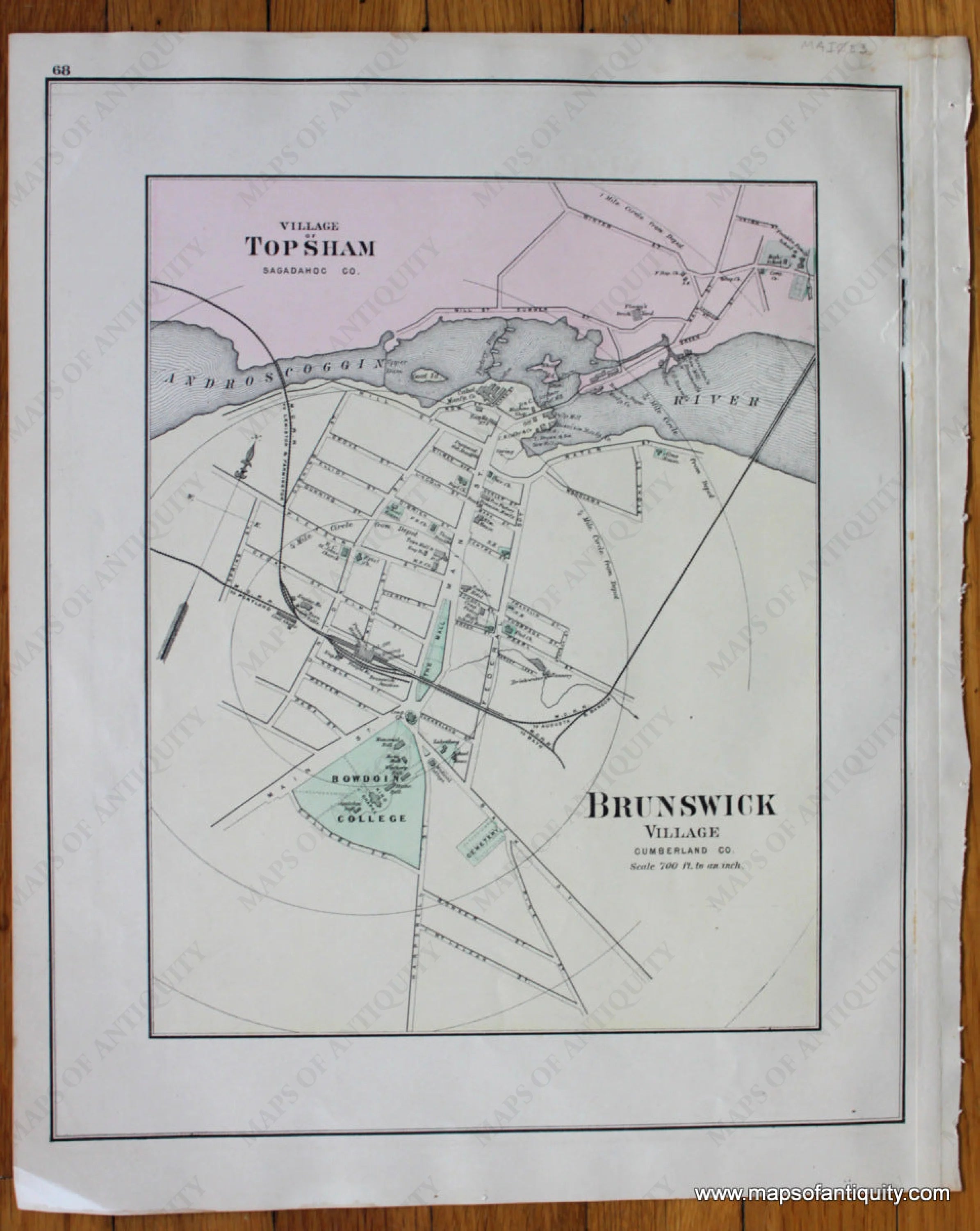 1885 - Villages of Brunswick, Topsham, Maine - Antique Map – Maps of ...
