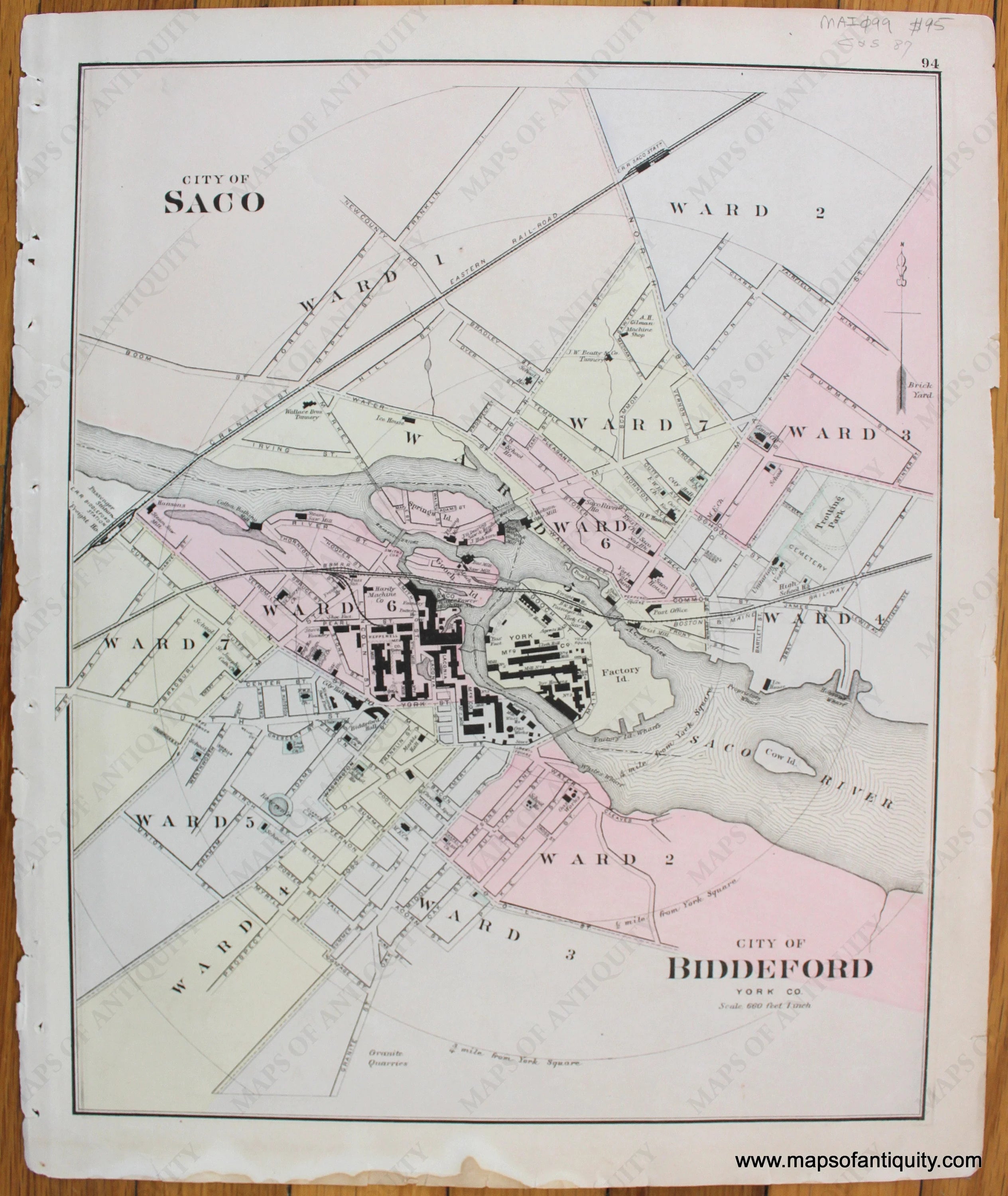 1885 - City of Saco, Biddeford, Maine - Antique Map – Maps of Antiquity