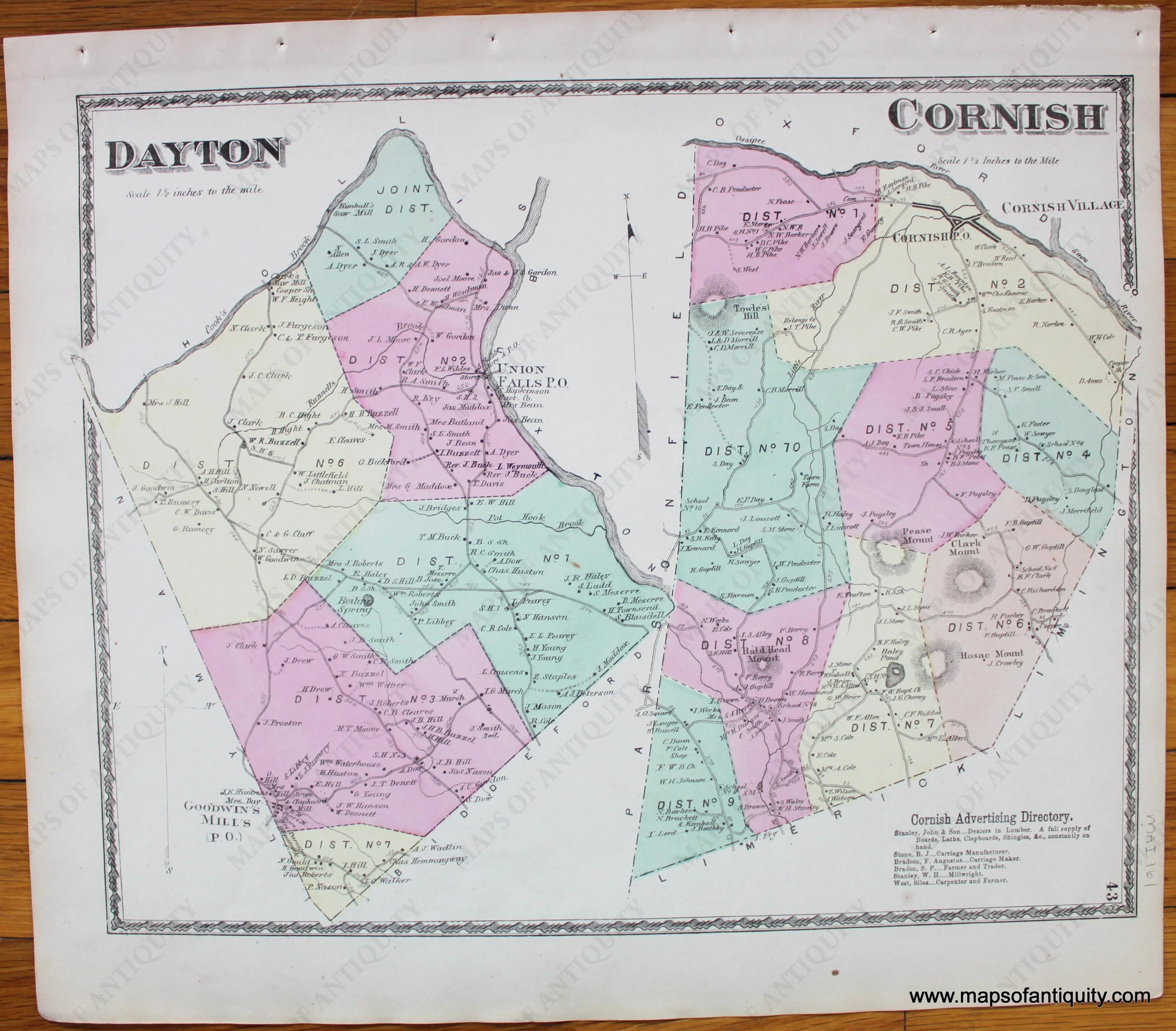 1872 - Dayton, Cornish (ME) - Antique Map – Maps of Antiquity