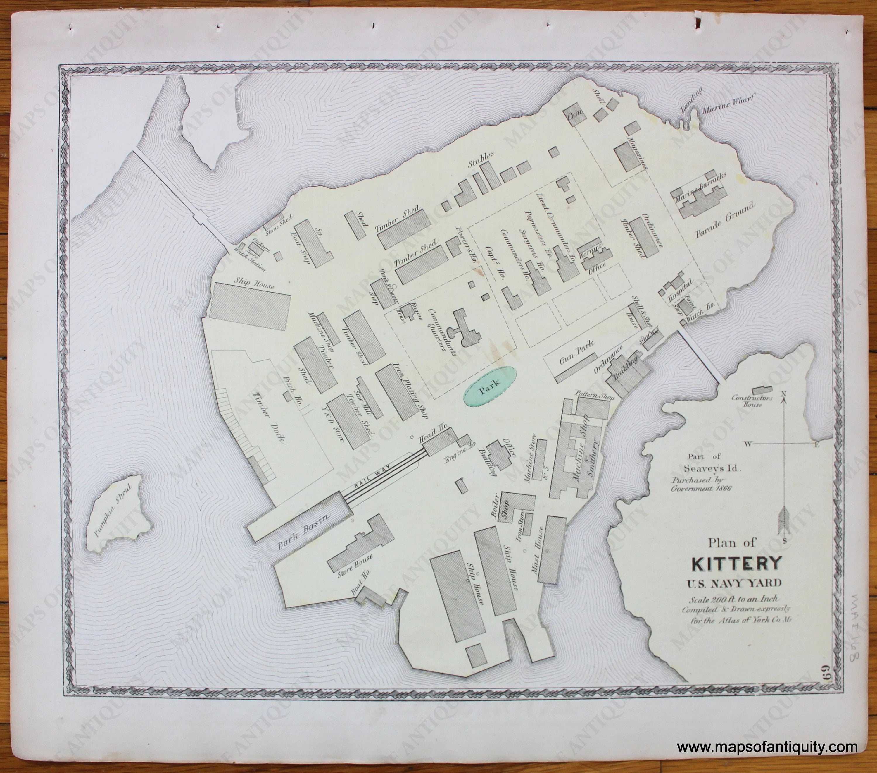 1872 - Plan of Kittery U.S. Navy Yard (ME) - Antique Map – Maps of ...