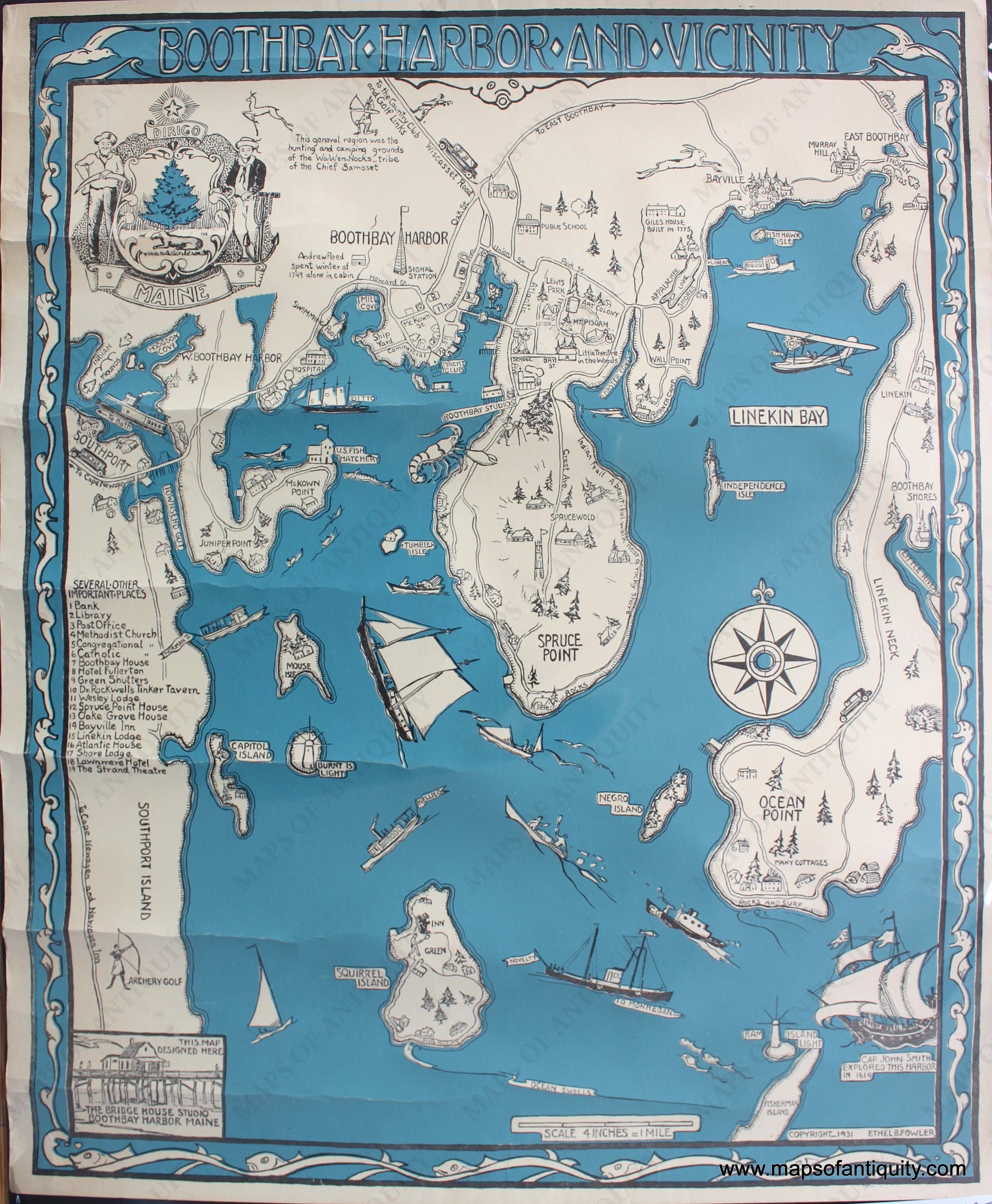 1931 - Boothbay Harbor and Vicinity - Antique Pictorial Map – Maps of ...