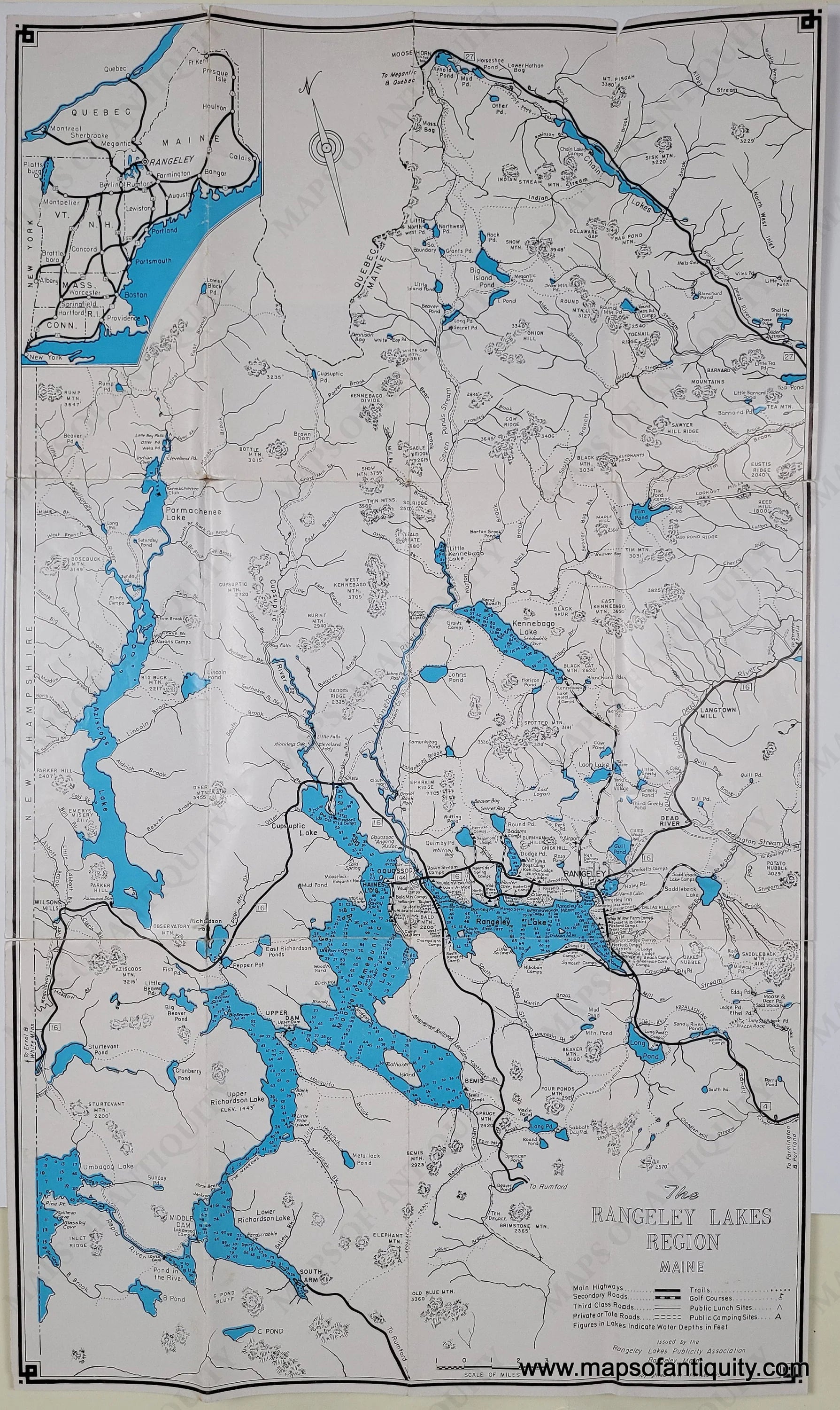 1951 - The Rangeley Lakes Region, Maine - Vintage Map – Maps of Antiquity
