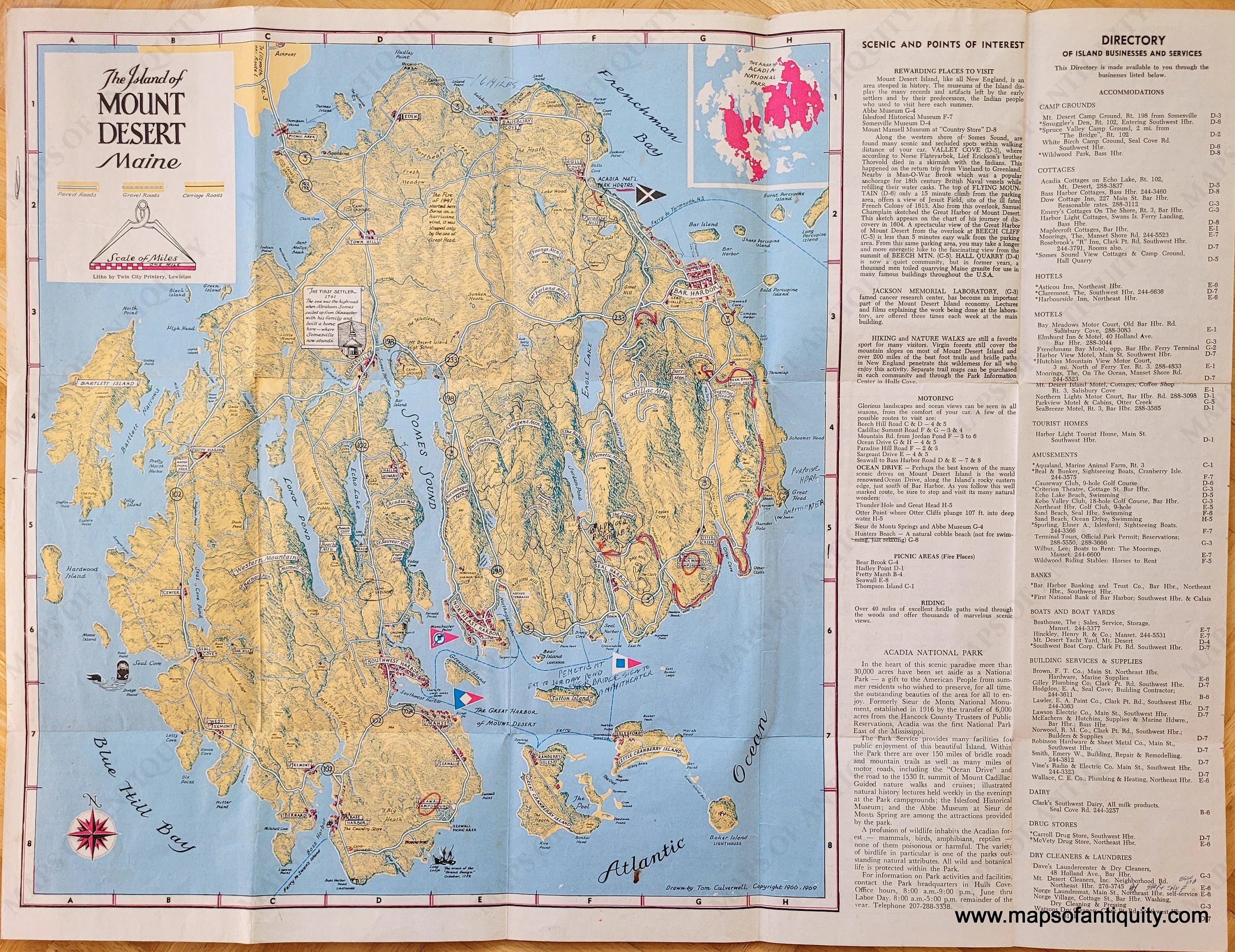 1969 Genuine Vintage Map The Island of Mount Desert Maine – Maps of ...