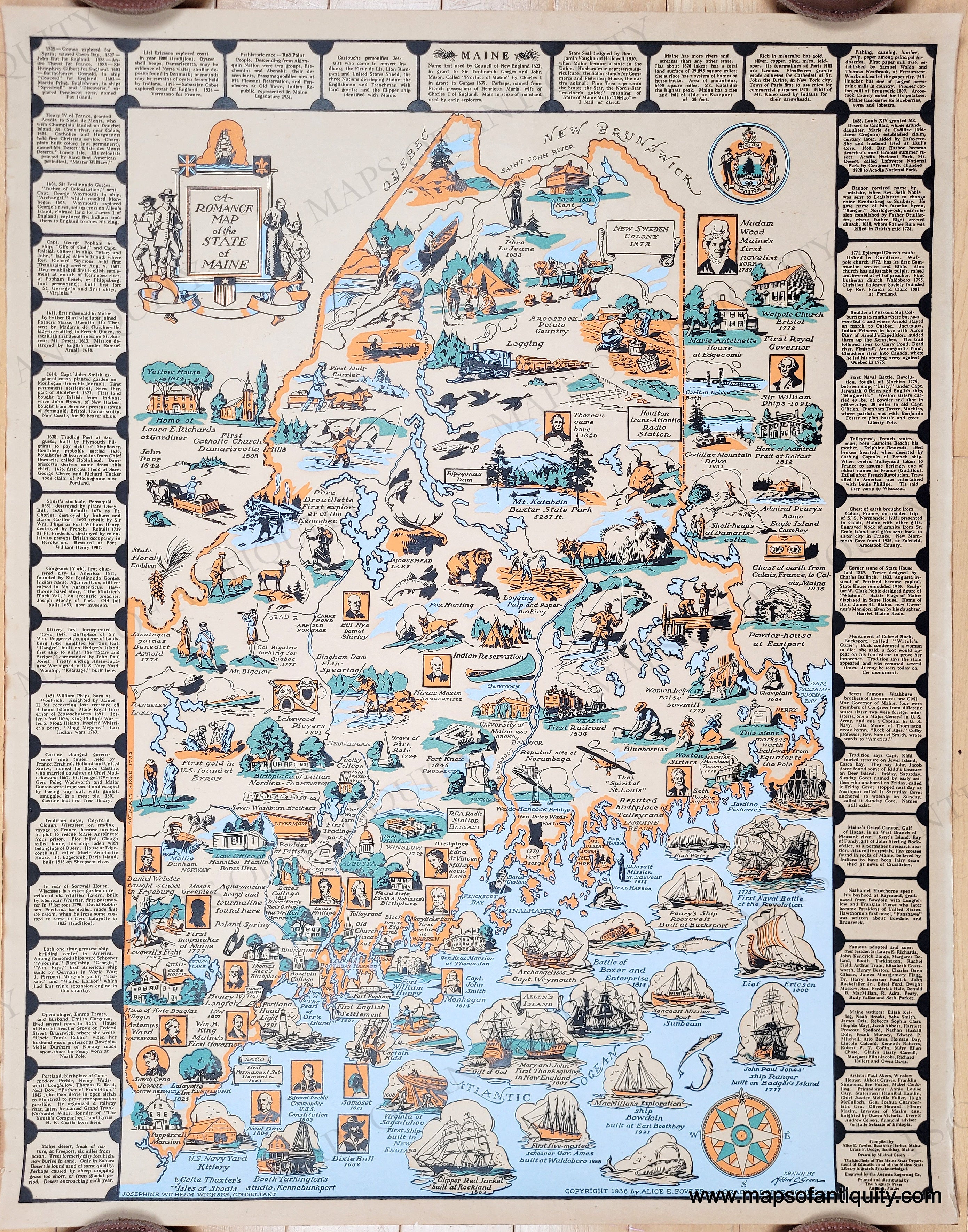 1936 - A Romance Map of the State of Maine - Genuine Vintage Map – Maps ...
