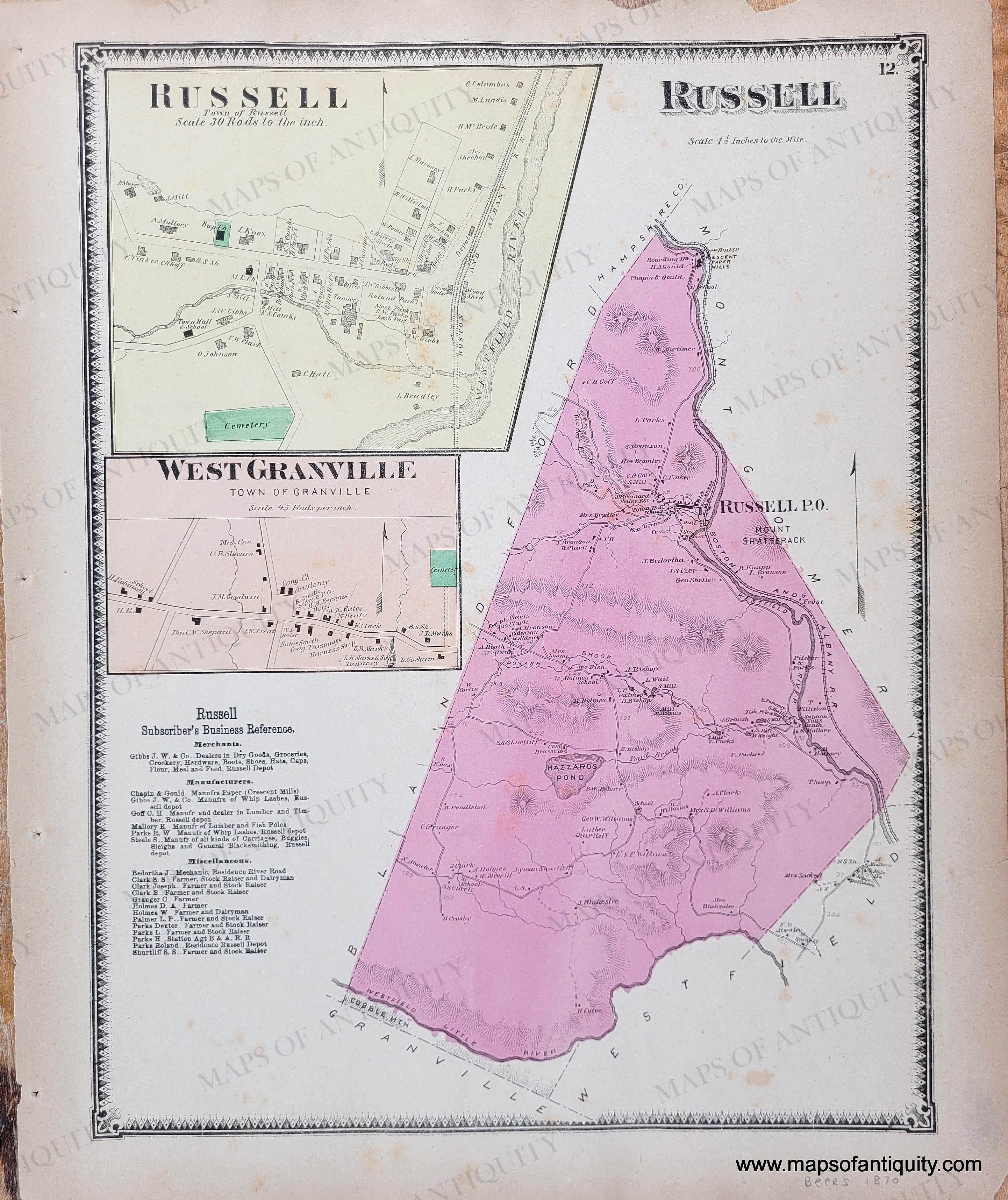 1870 - Russell, West Granville p. 12 (MA) - Antique Map – Maps of Antiquity
