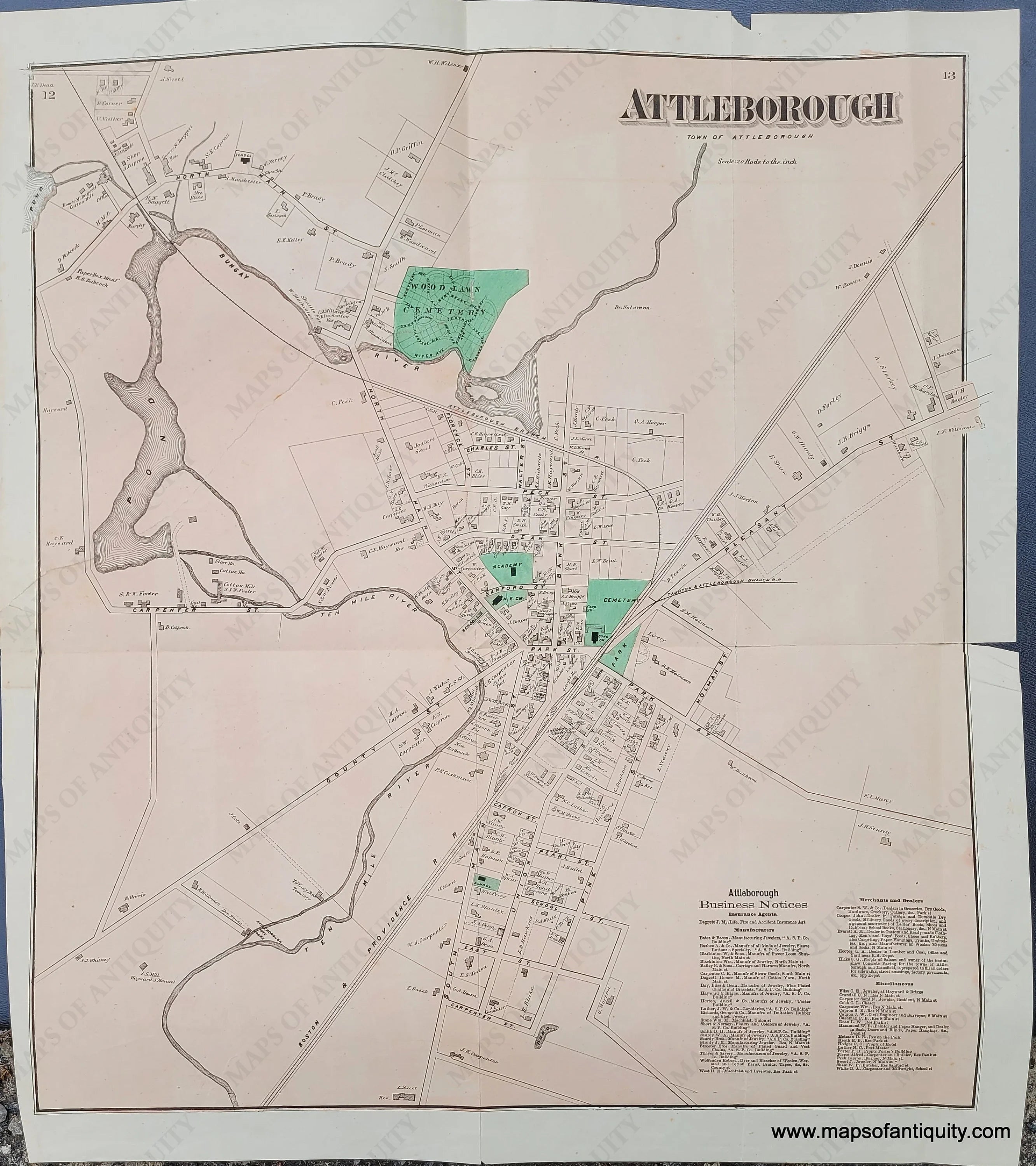 1871 - Attleborough pp. 12-13 (MA) - Antique Map – Maps of Antiquity