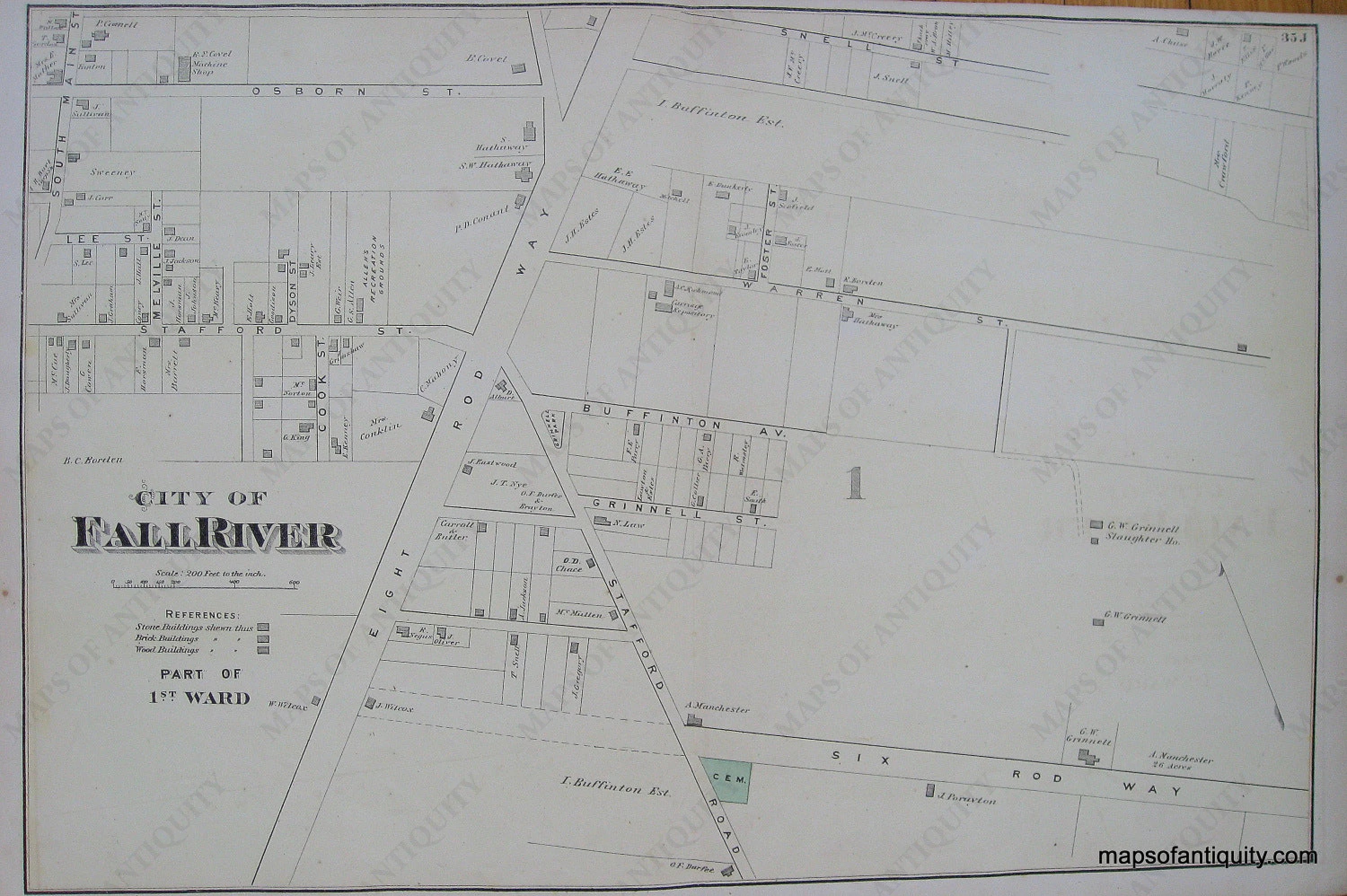 1871 - City of Fall River, Part of 1st Ward p. 35J (MA) - Antique Map ...