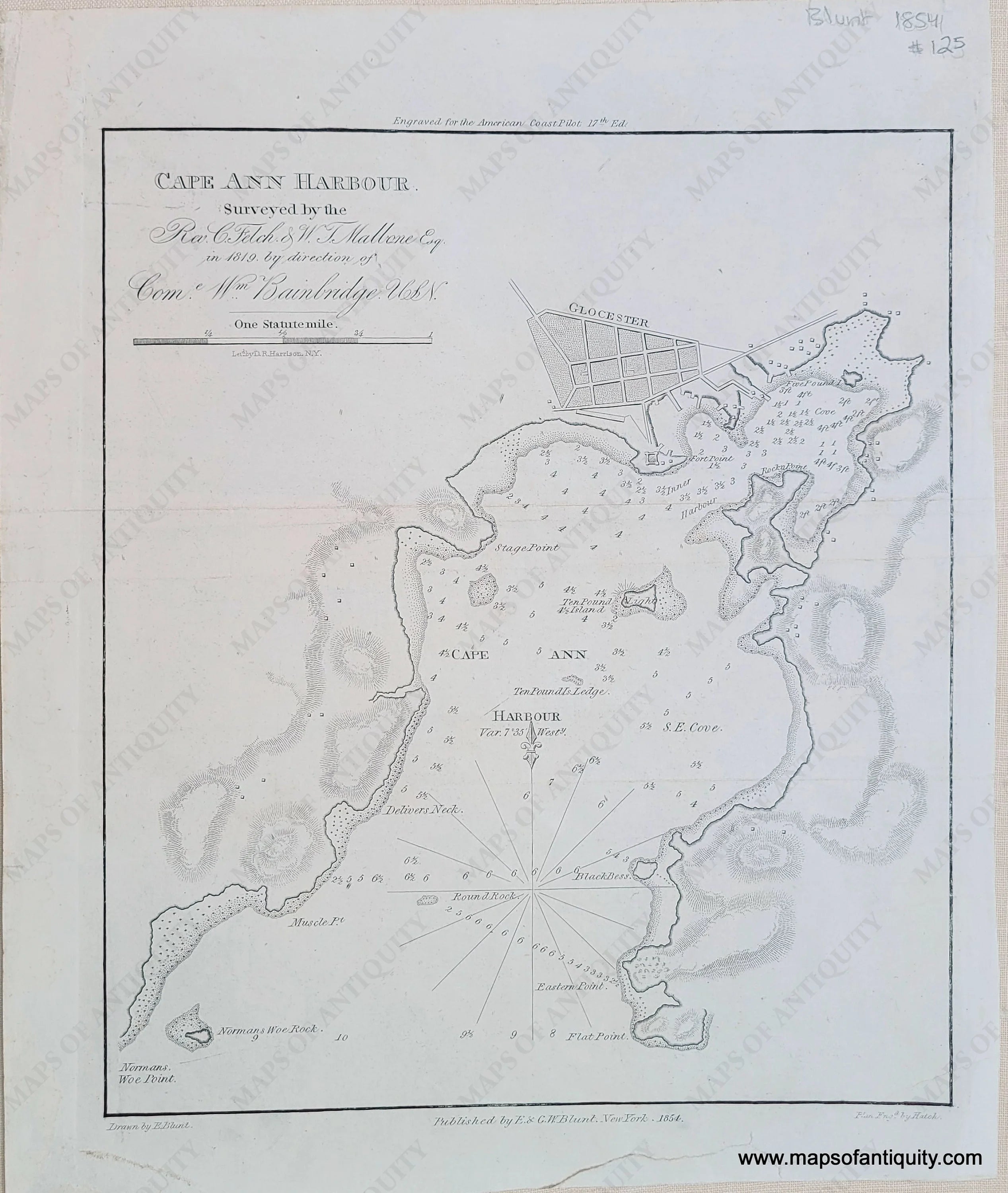 1854 - Cape Ann Harbour MA Coast Chart - Antique Chart – Maps of Antiquity