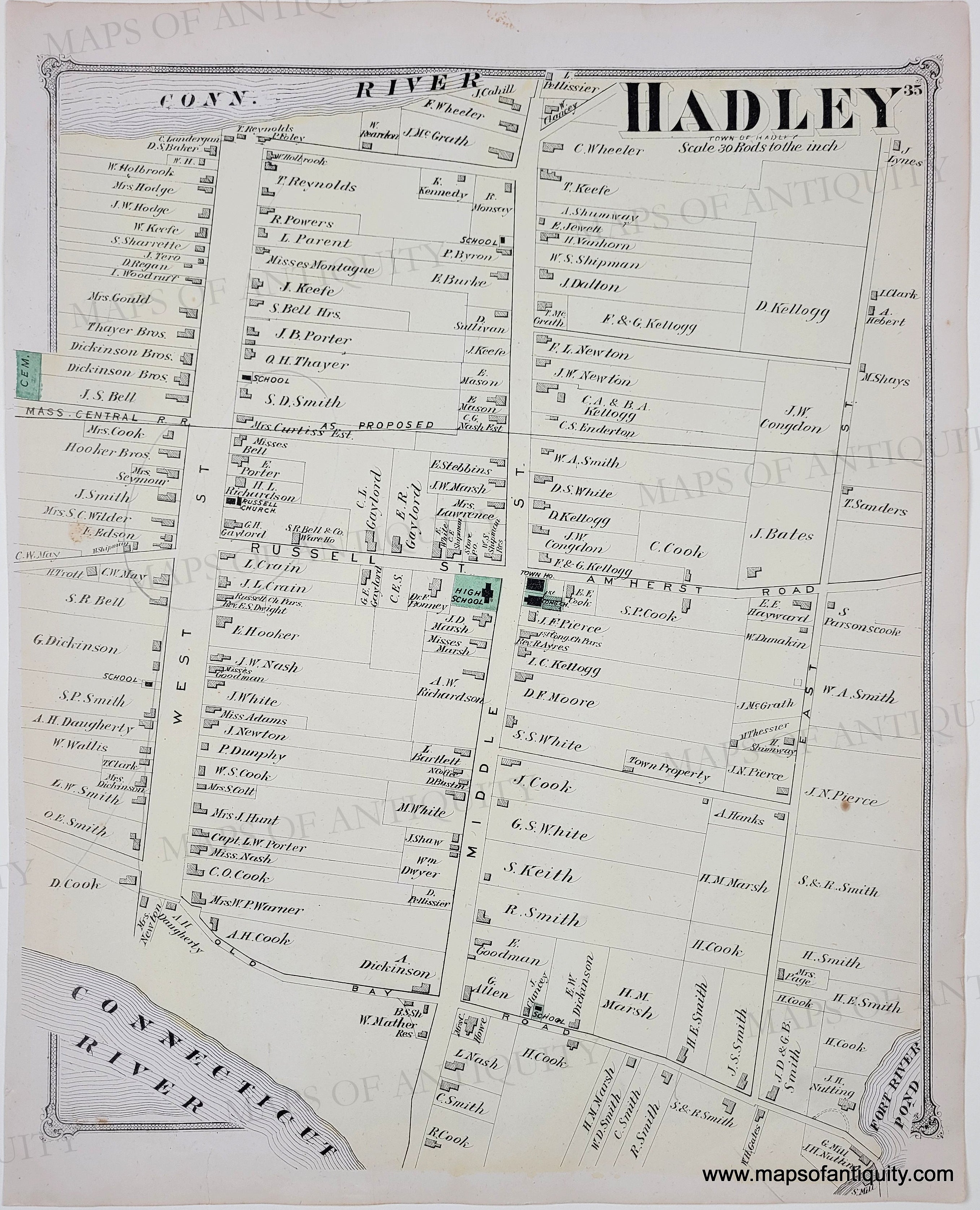 1873 - Hadley [P.O.] p. 35 (MA) - Antique Map – Maps of Antiquity