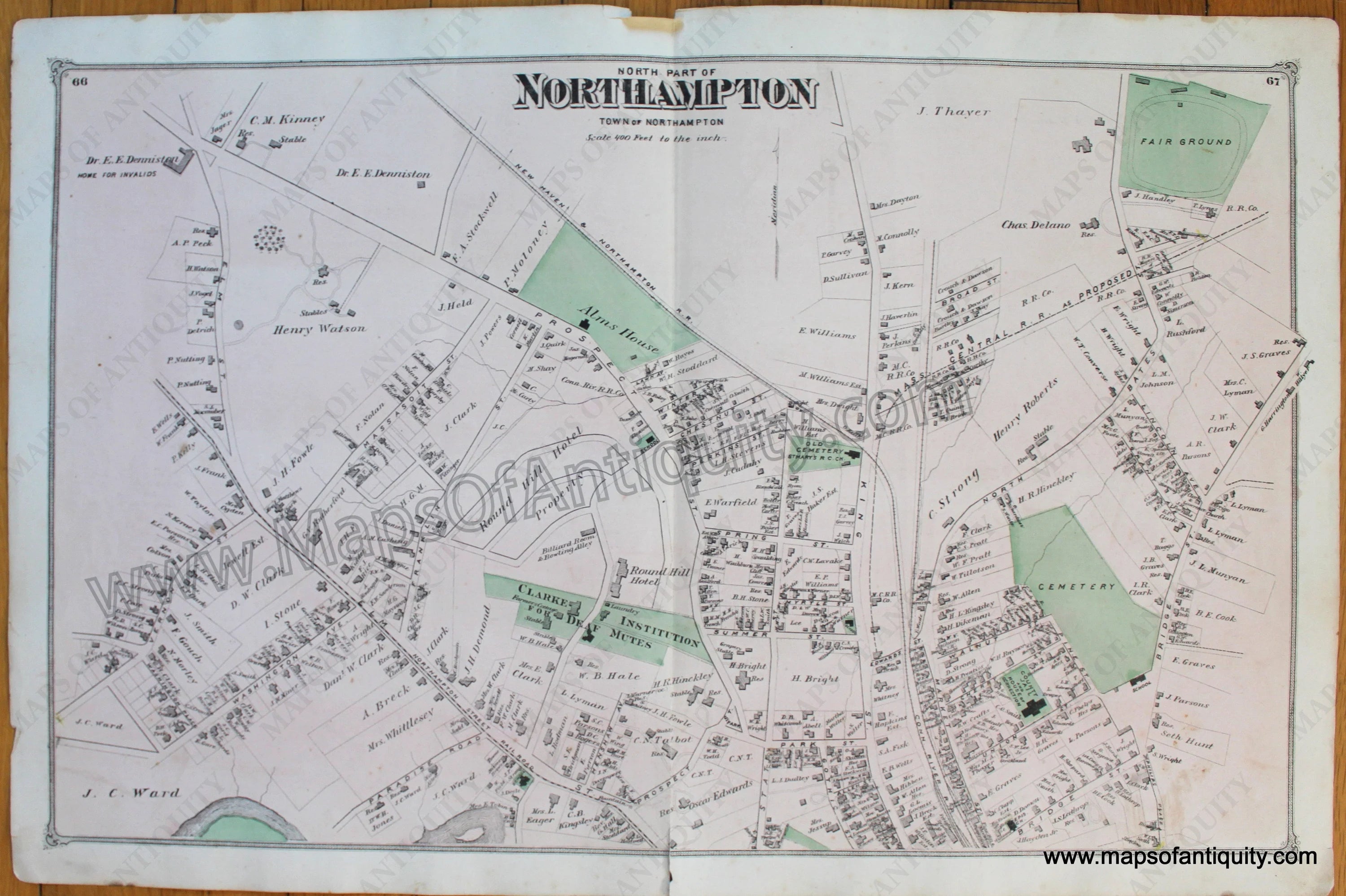 1873 - North Part of Northampton pp. 66-67 (MA) - Antique Map – Maps of ...