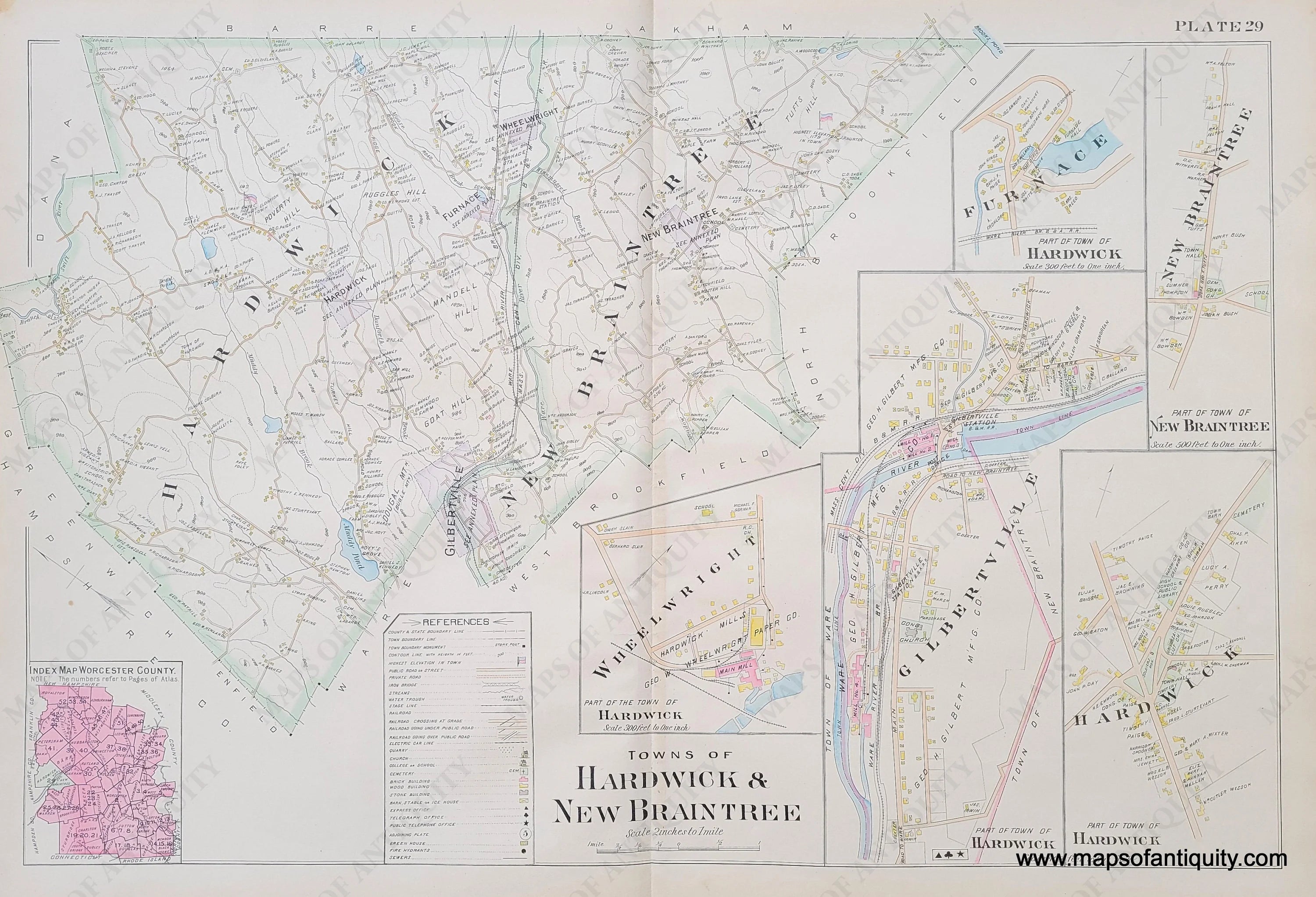 1898 - Towns of Hardwick and New Braintree Plate 29 (MA) - Antique Map ...