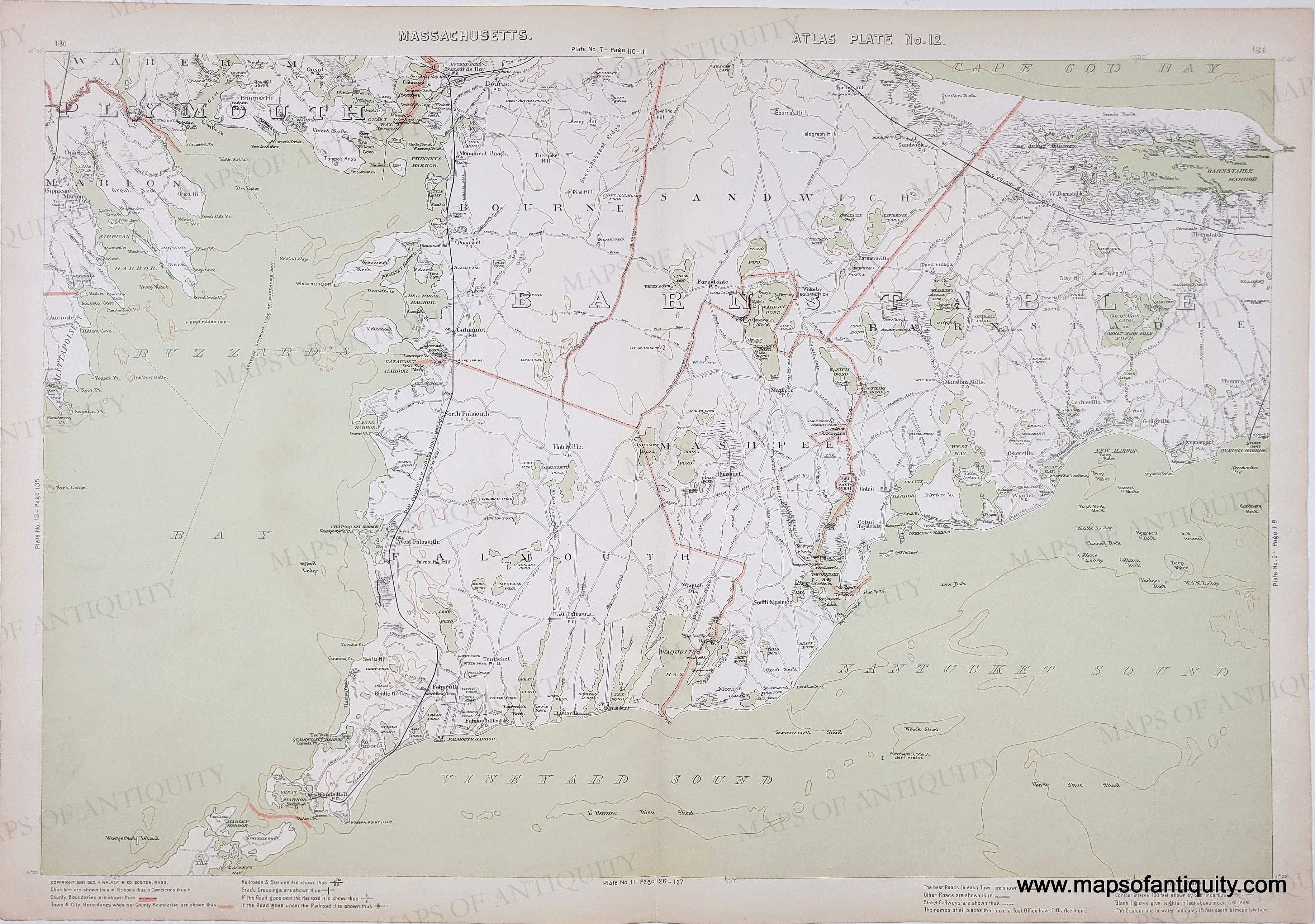 1891 - Falmouth and vicinity - Massachusetts Atlas Plate No. 12. p.130 ...