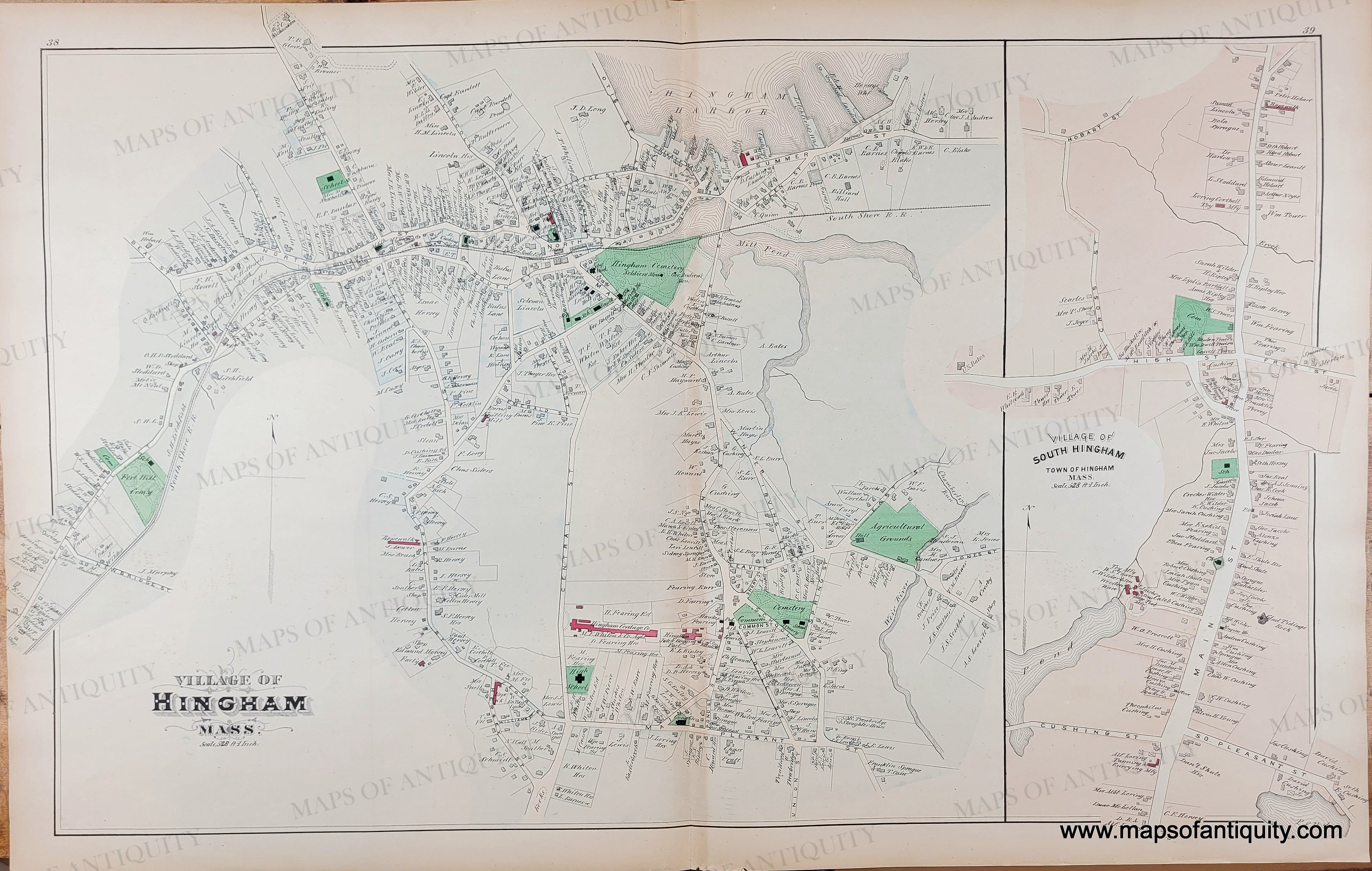 1879 - Village of Hingham (MA) - Antique Map – Maps of Antiquity