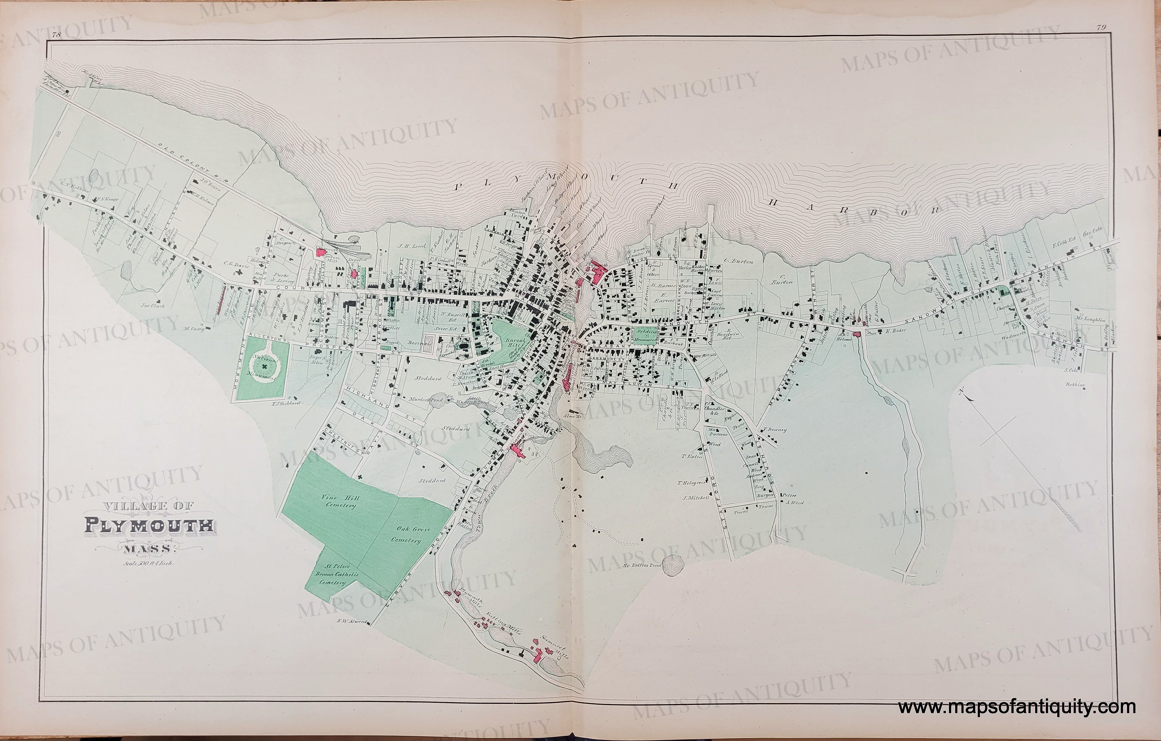 1879 - Plymouth Village (MA) - Antique Map – Maps of Antiquity