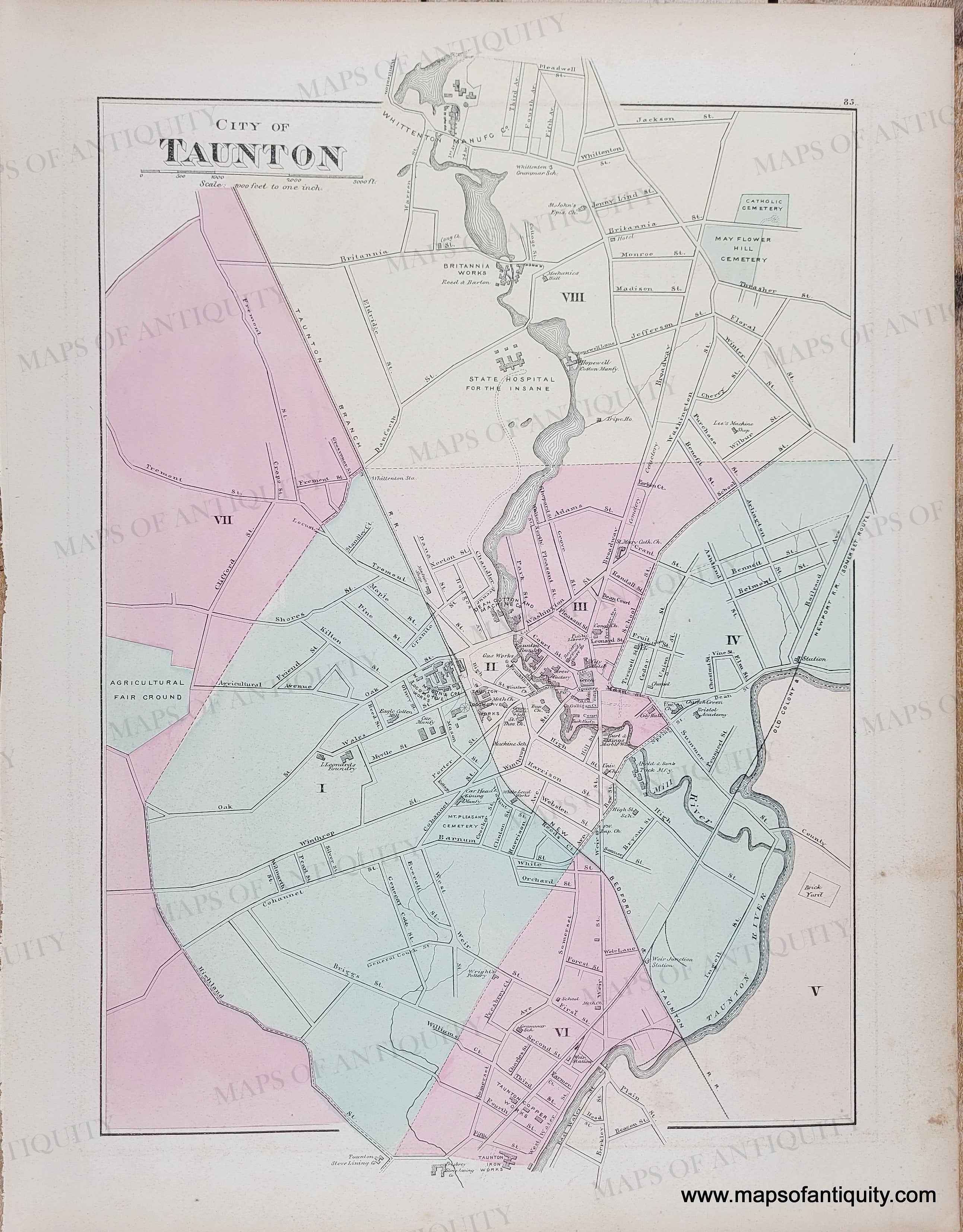1871 - City of Taunton / City of Fall River (MA) - Antique Map – Maps ...