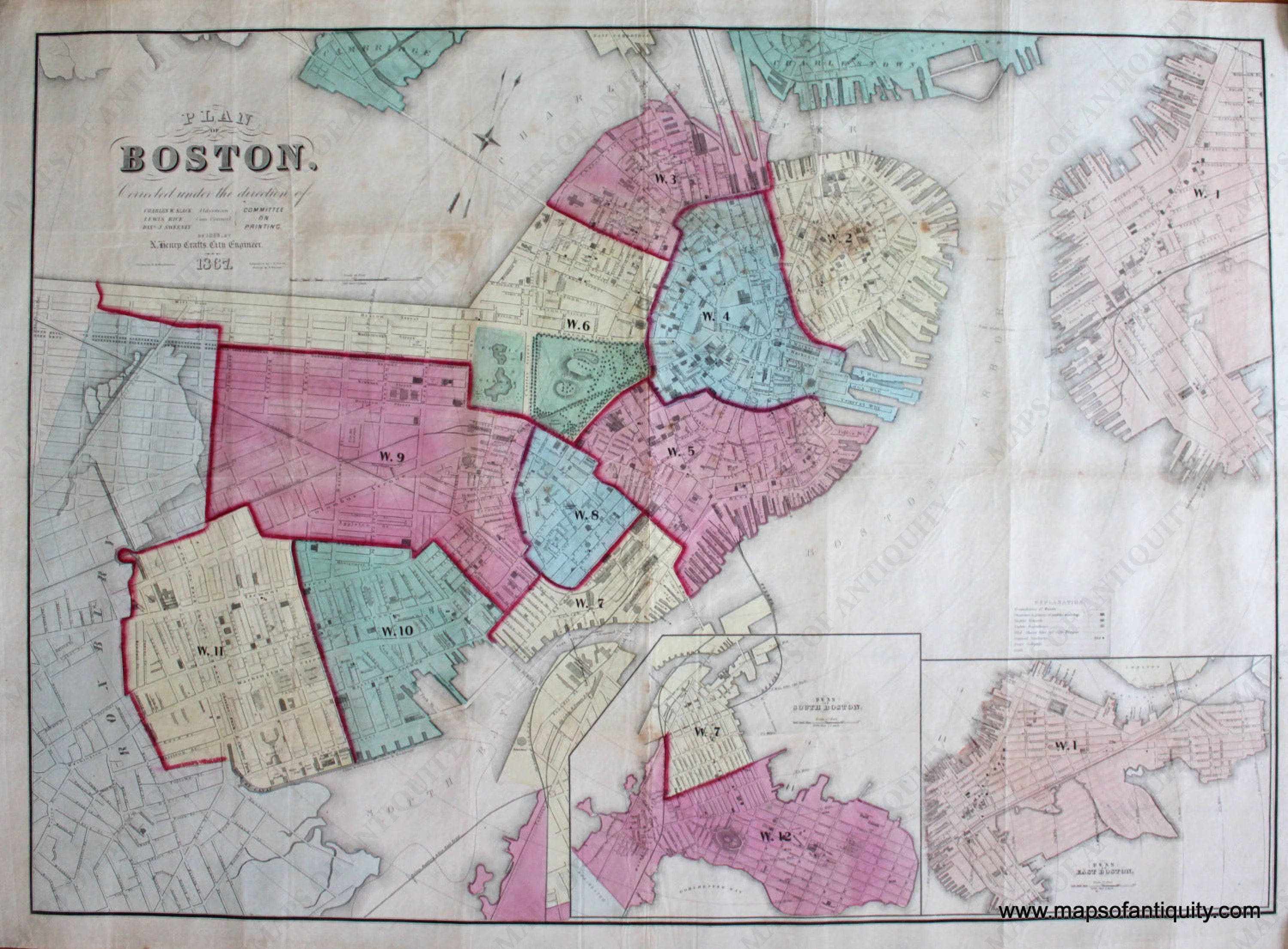 1867 - Plan of Boston - Antique Map – Maps of Antiquity