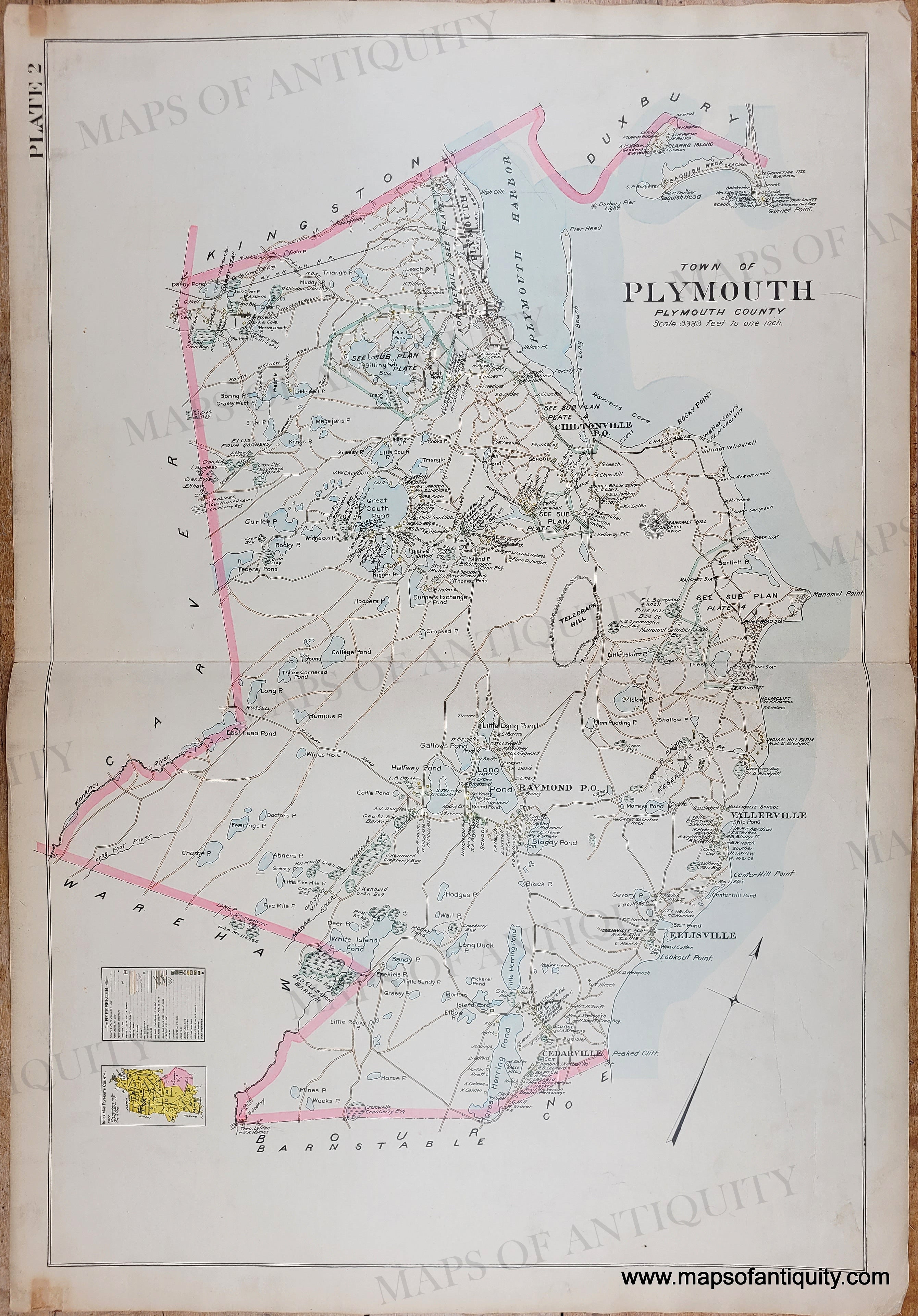 1903 - Town of Plymouth, Plate 2 (MA) - Antique Map – Maps of Antiquity