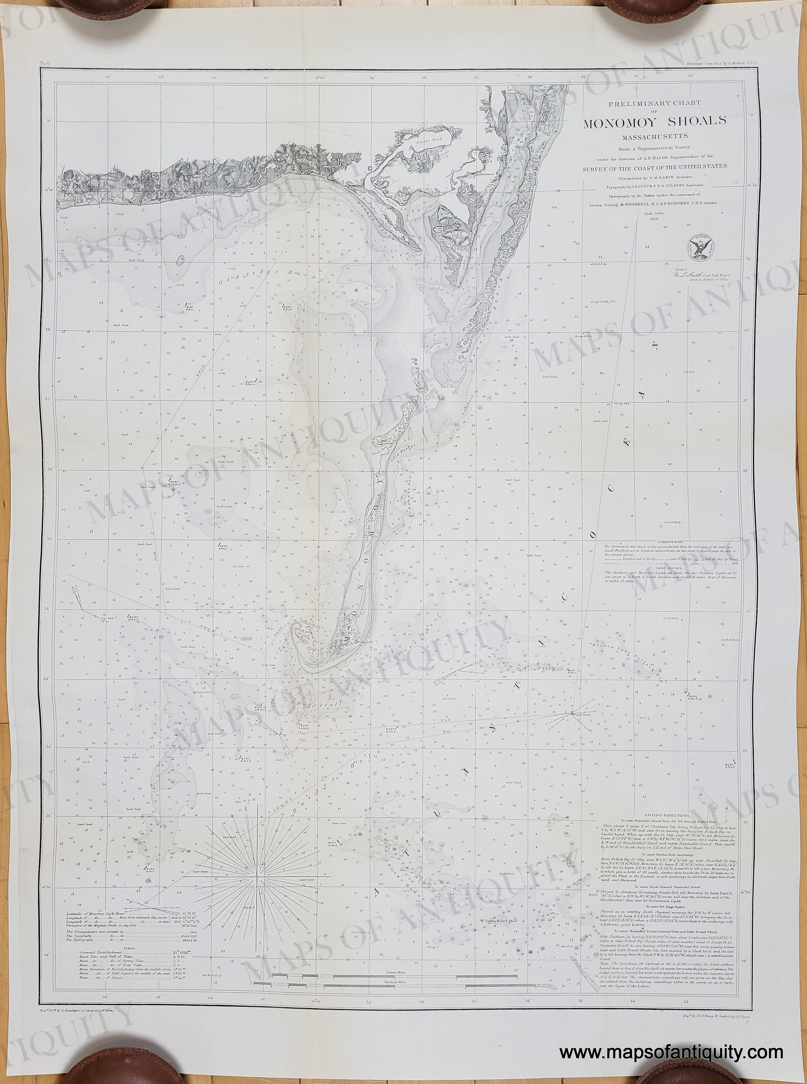 1856 - Preliminary Chart of Monomoy Harbor, Massachusetts - Antique Ch ...