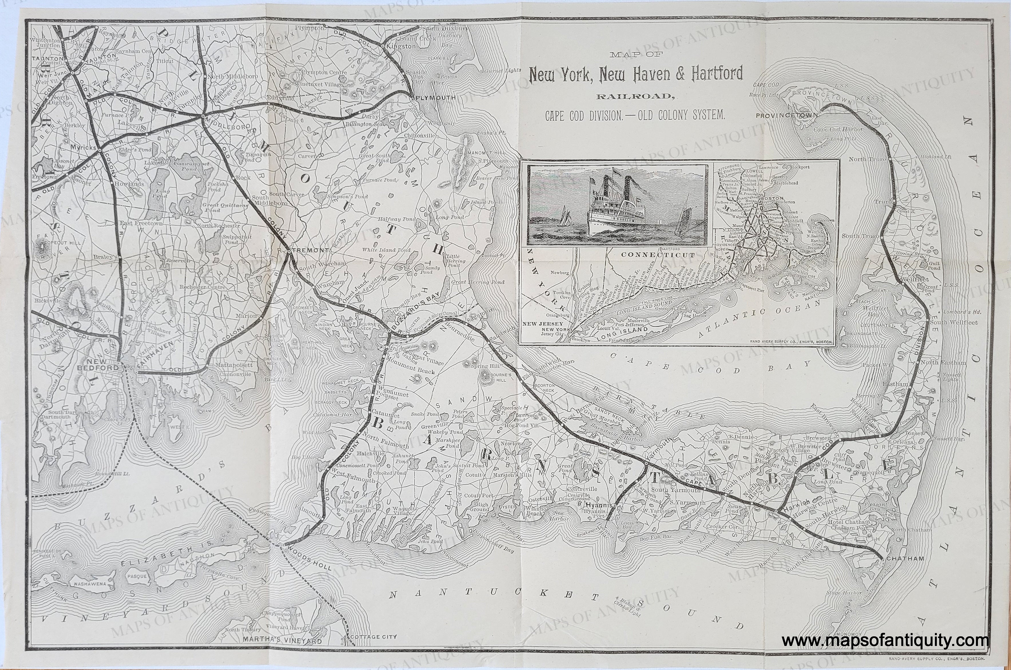 1895 circa - Map of New York, New Haven & Hartford Railroad, Cape Cod ...