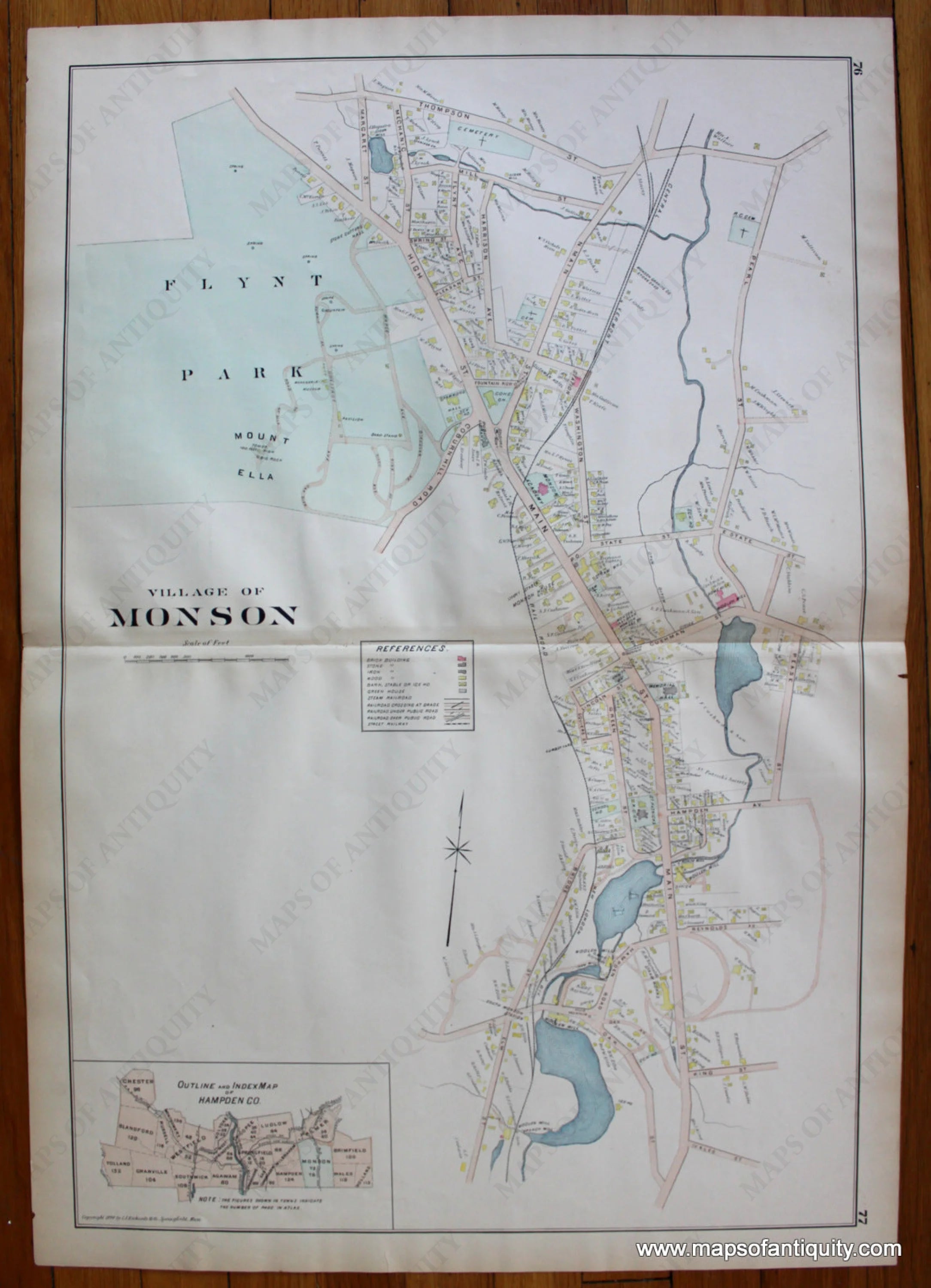 1894 - Village of Monson (MA) - Antique Map – Maps of Antiquity